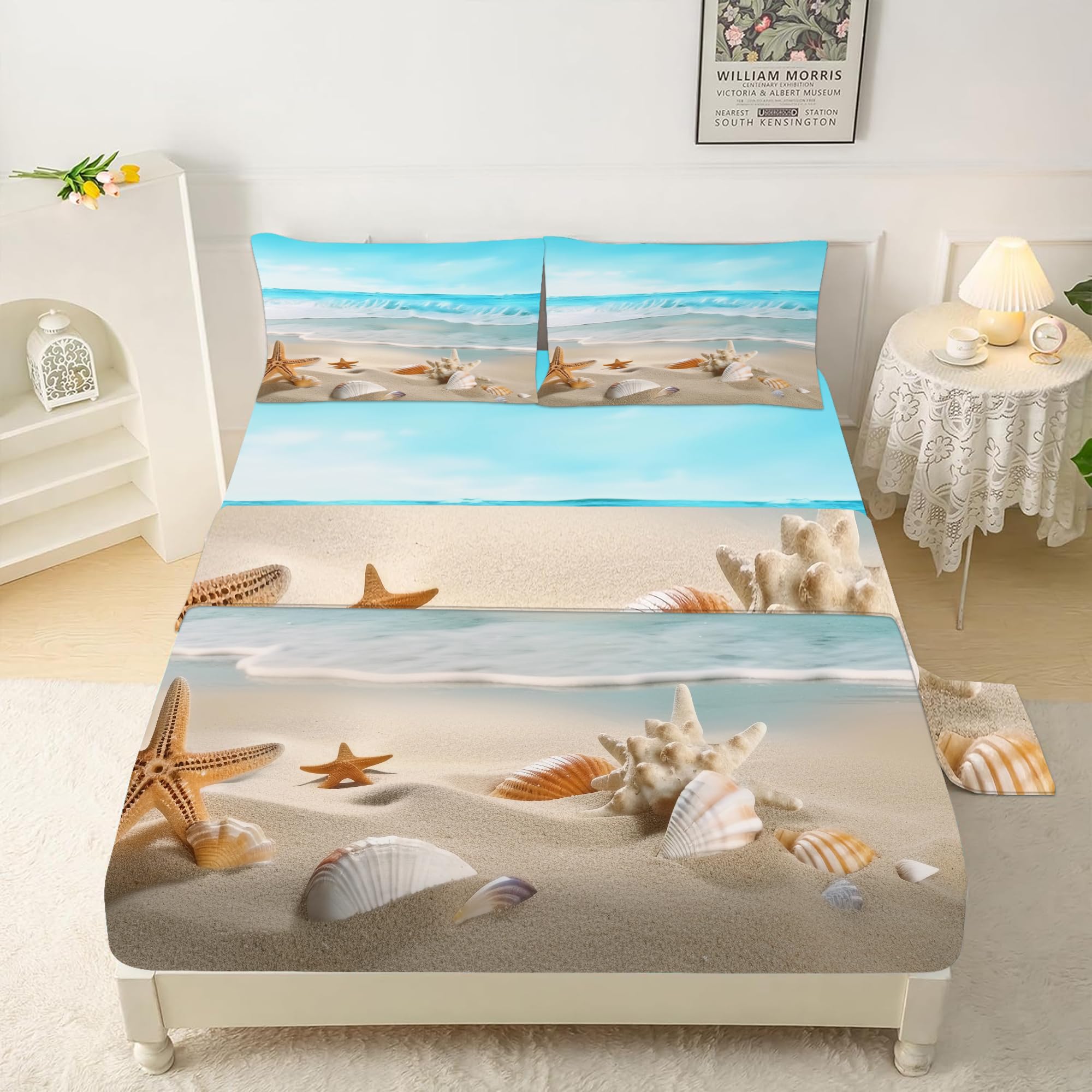 Amazon.com: Beach Bed Sheets Set Twin Fitted Sheets Coastal Nature ...