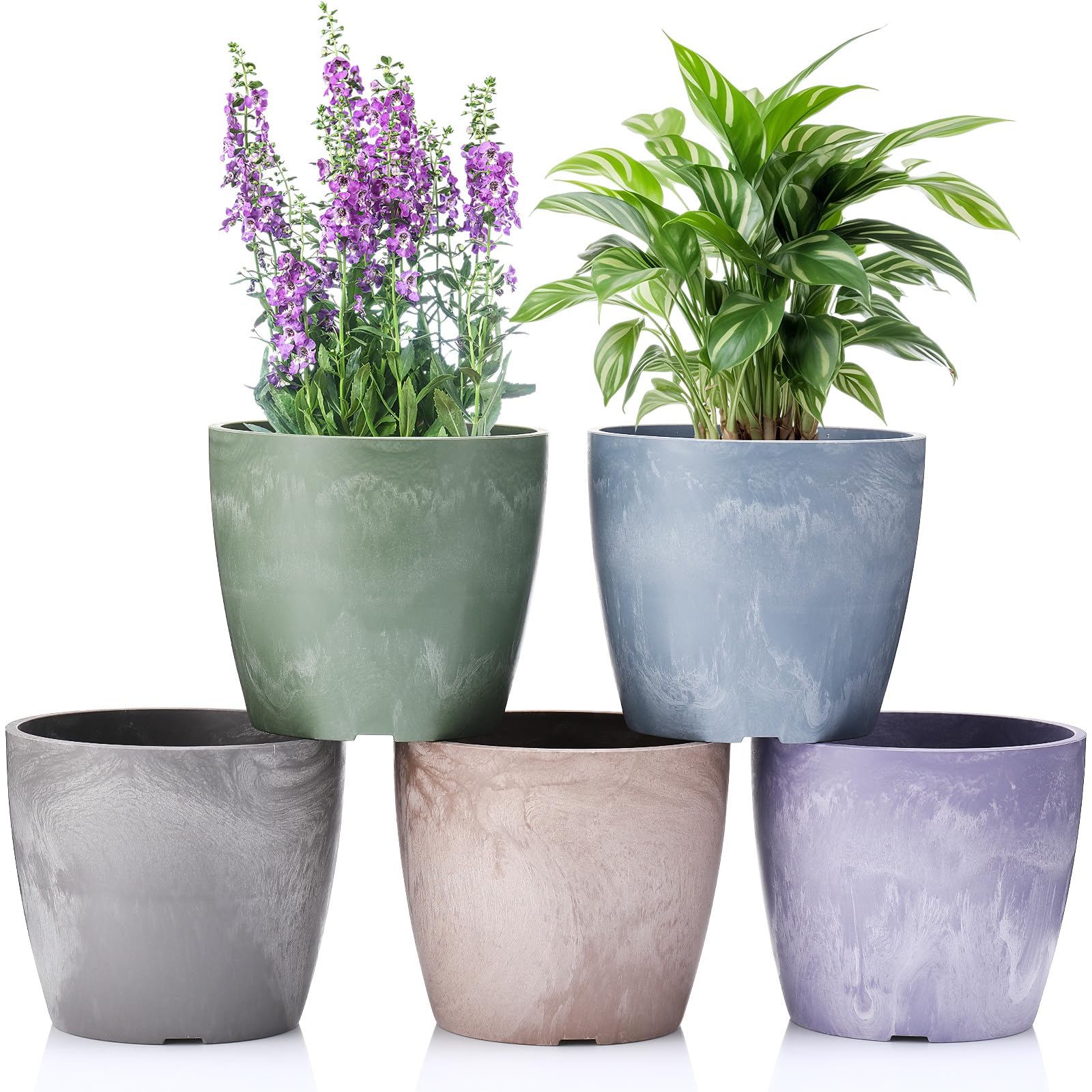 Amazon.com : Set of 5 Flower Pots, 5 Inch Plant Pots, Outdoor Pots for ...