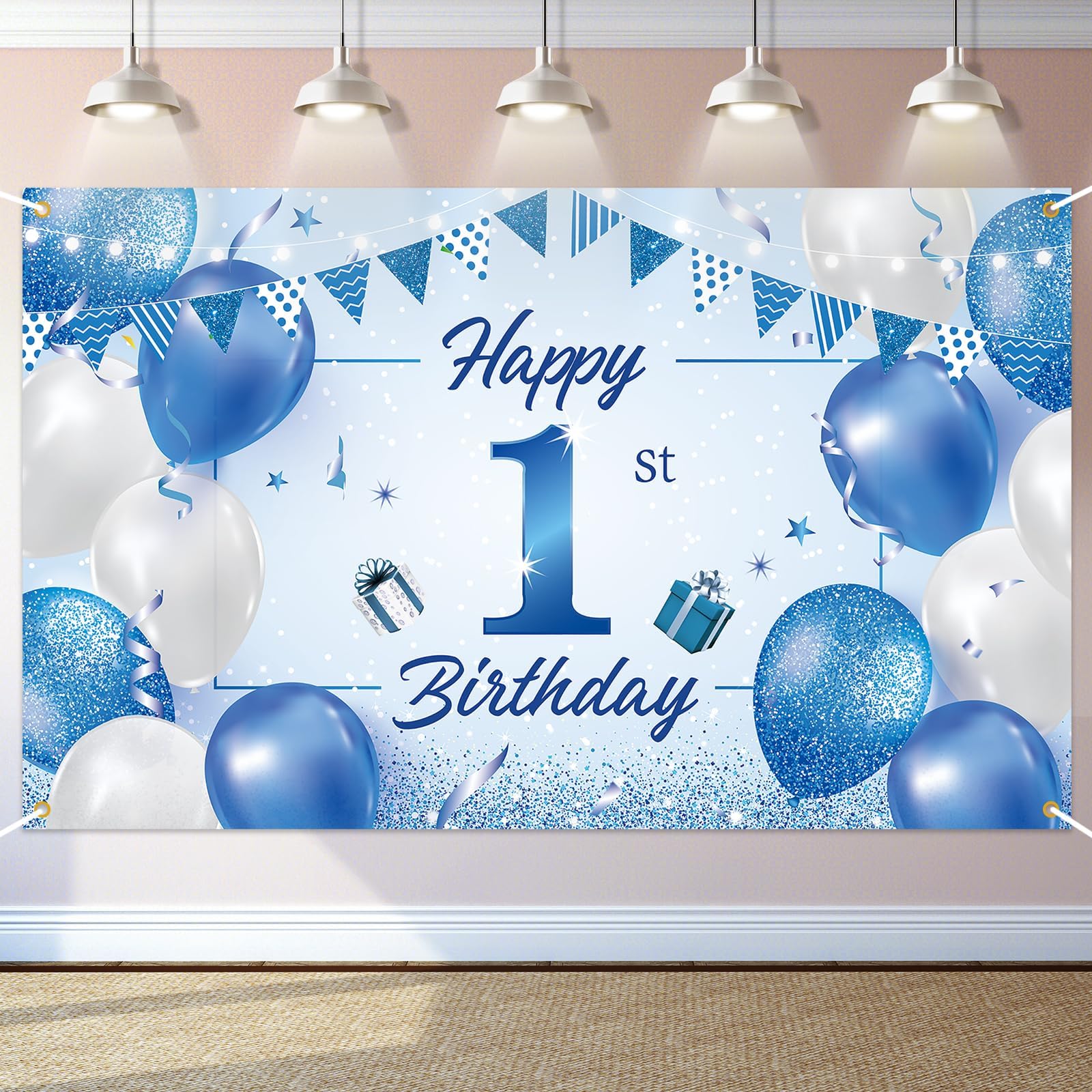 1st Birthday Banner, Blue Newborn Boys First Birthday Backdrop 1st ...