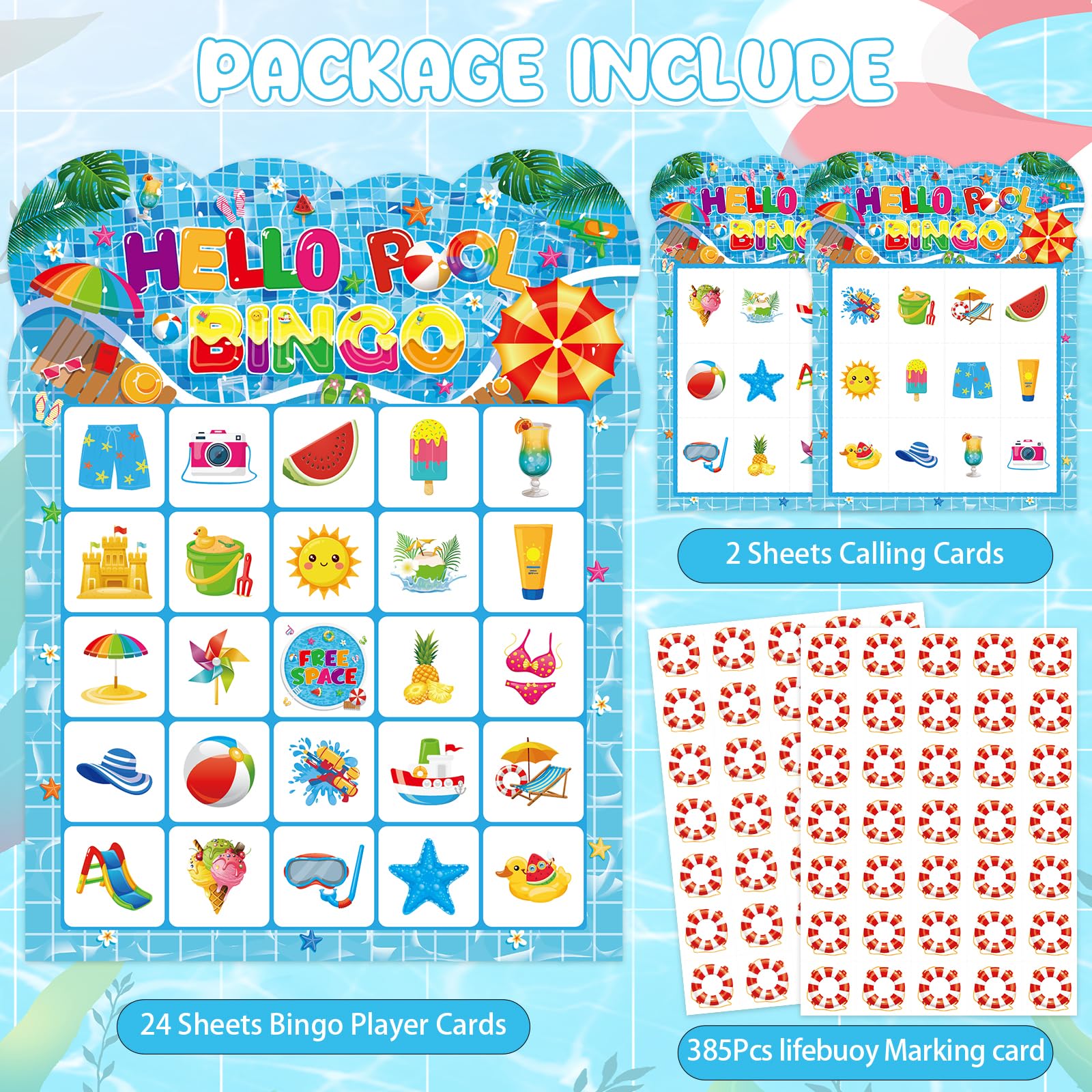 Snapklik.com : Pool Party Bingo Games For Kids Adults, 24 Players ...