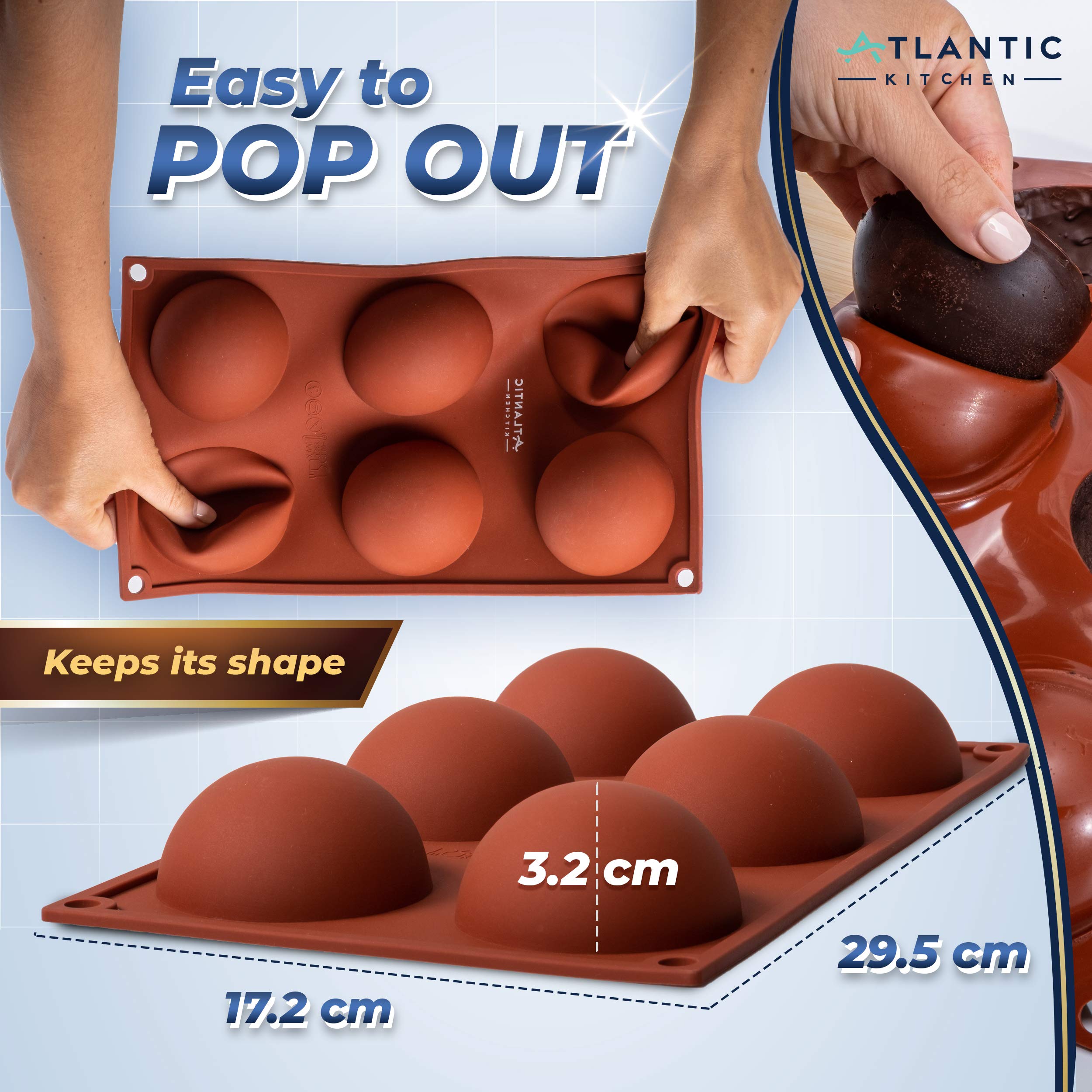 ATLANTIC KITCHEN 2 Pcs Silicone Molds for Chocolate - BPA Free, Food ...