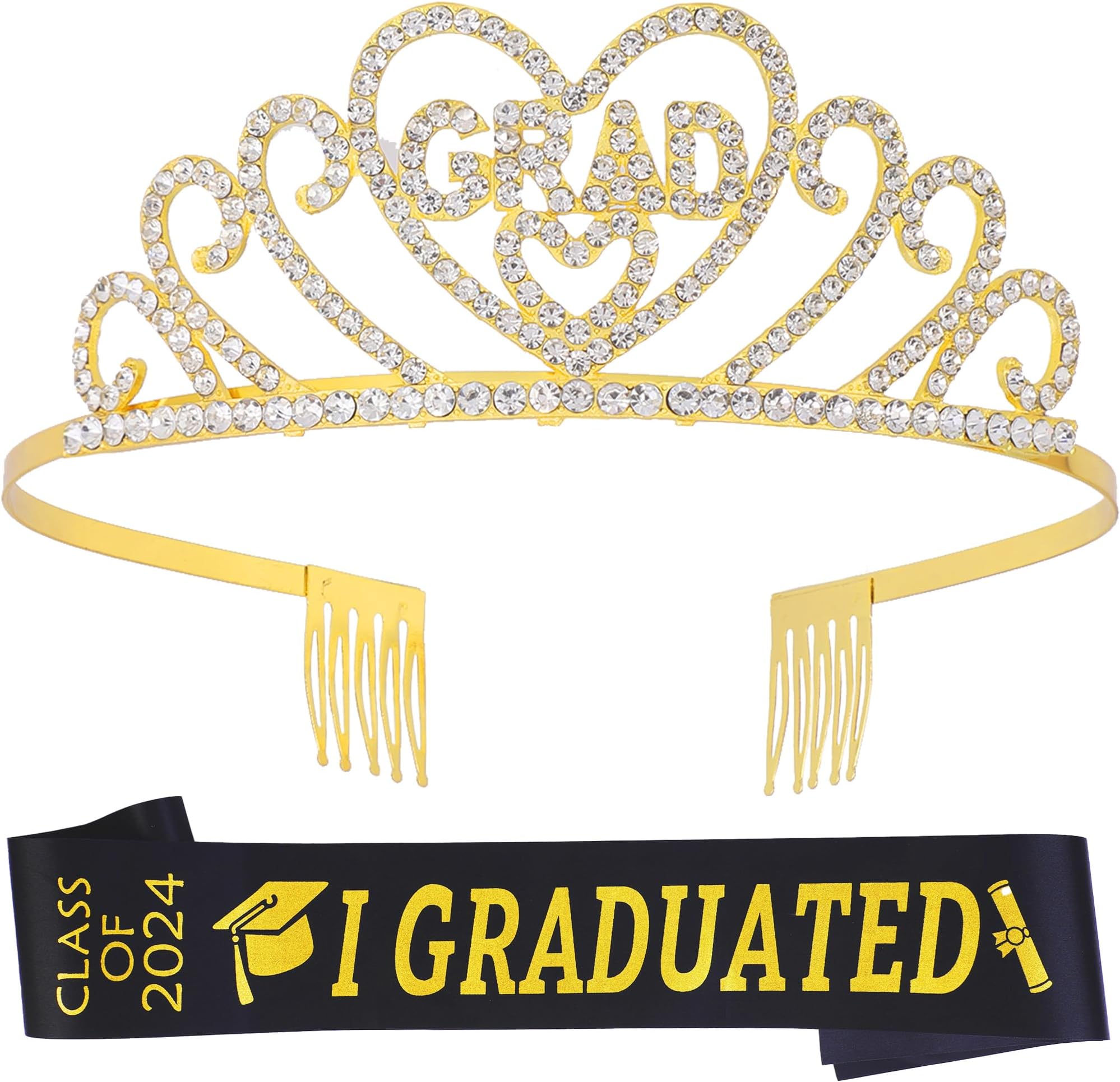 Amazon.com : CAVETEE Gold Graduate Crown and Sash Congratulations ...
