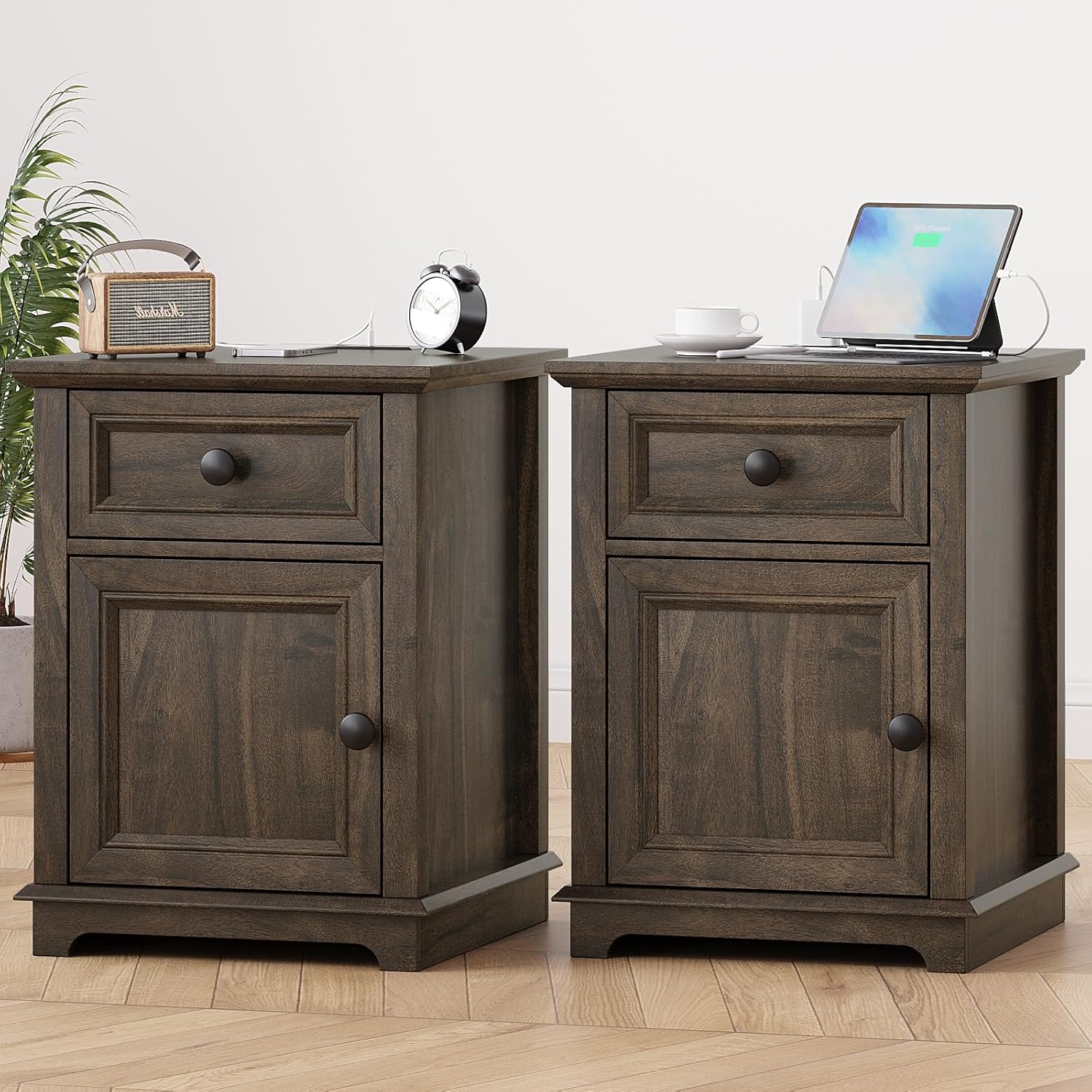 Amazon.com: REDAYFUR Nightstands with Storage Sets, 24" Fast Charge ...