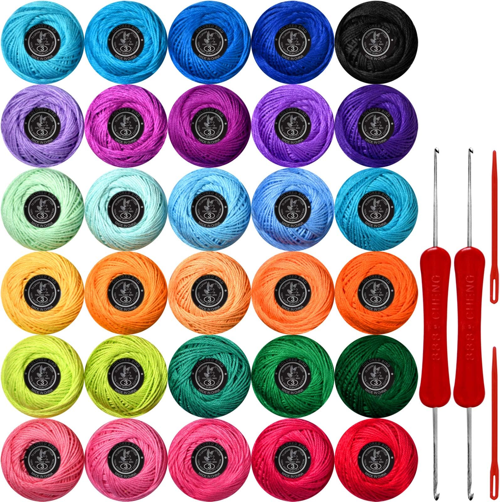 Amazon.com: COLORED BIRD Size 3 Crochet Thread Kit Cotton Threads Balls ...