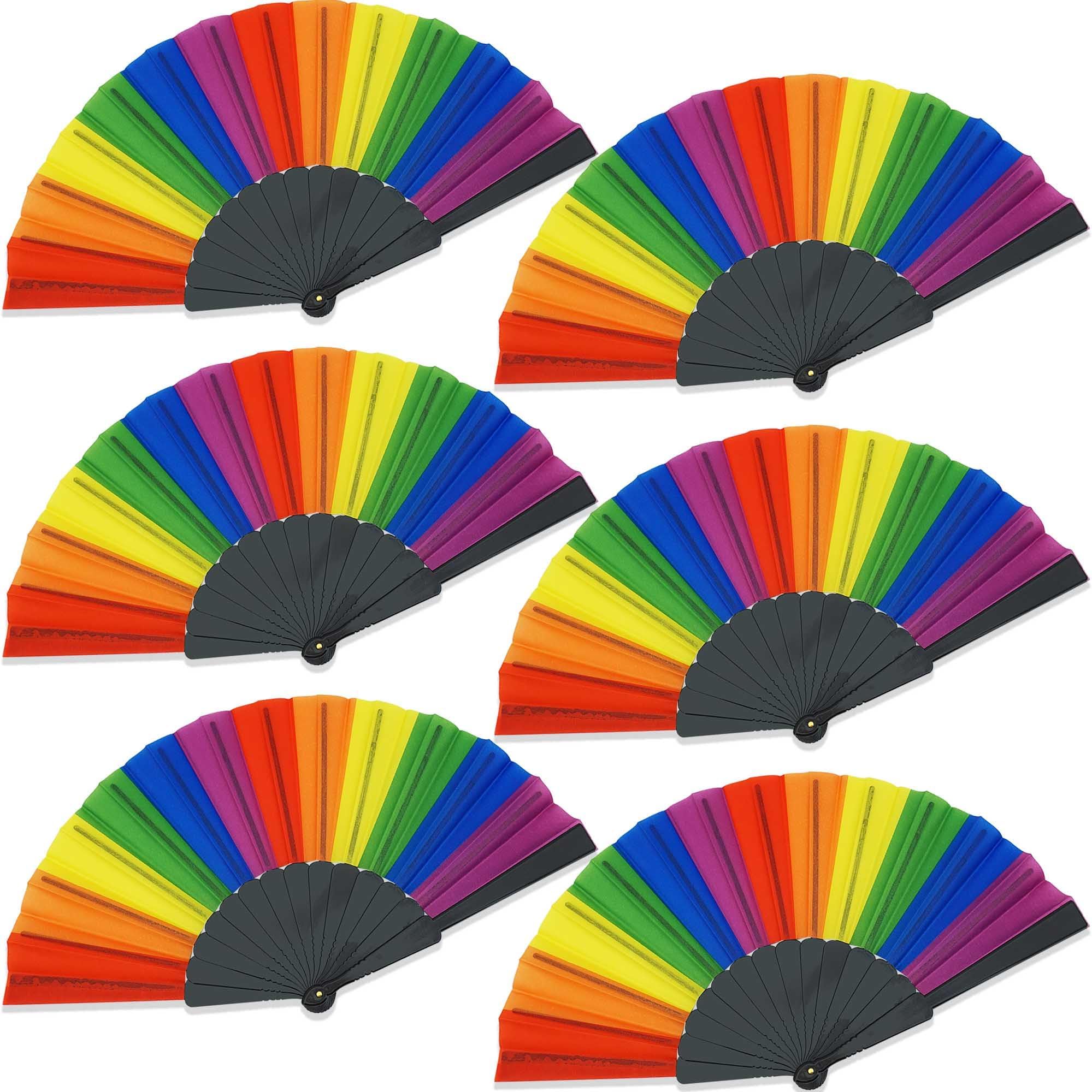 Amazon.com: SaktopDeco Rainbow Folding Fan Pride Fan Rainbow Handheld ...