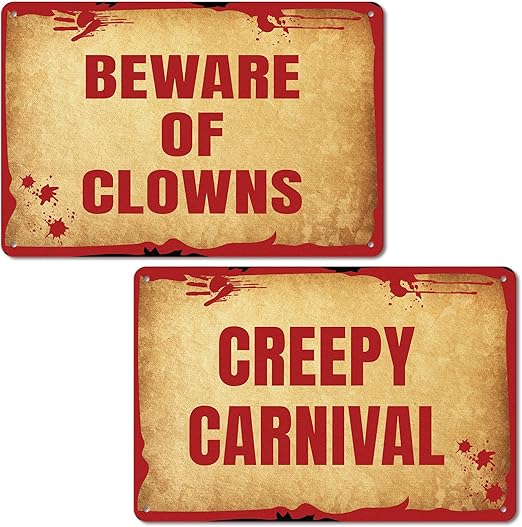 Amazon.com : MorningRo 2 Pcs Halloween Clown Metal Signs Beware of ...