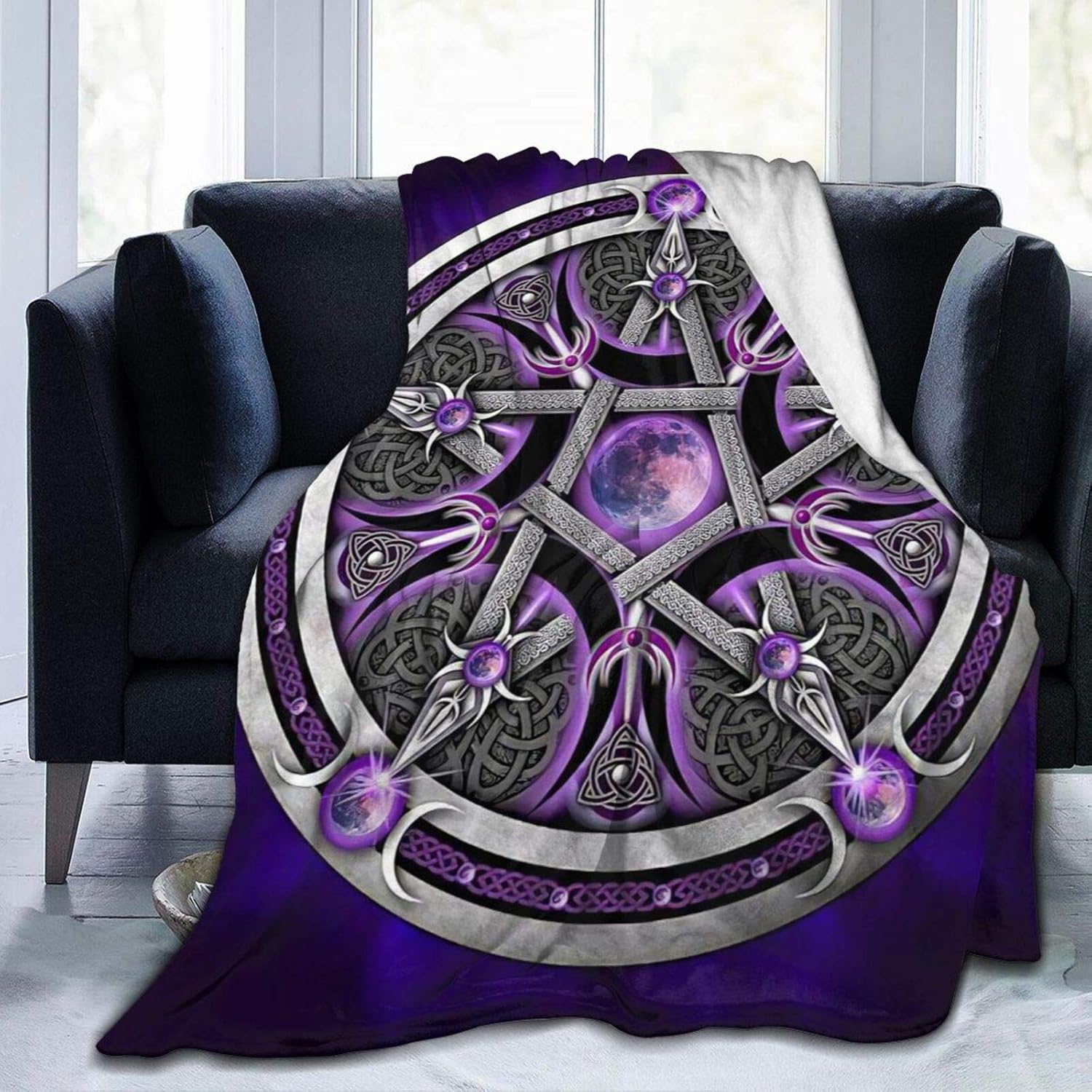 Amazon.com: Purple Wicca Wiccan Star Pentagram Pentacle Full Fleece ...
