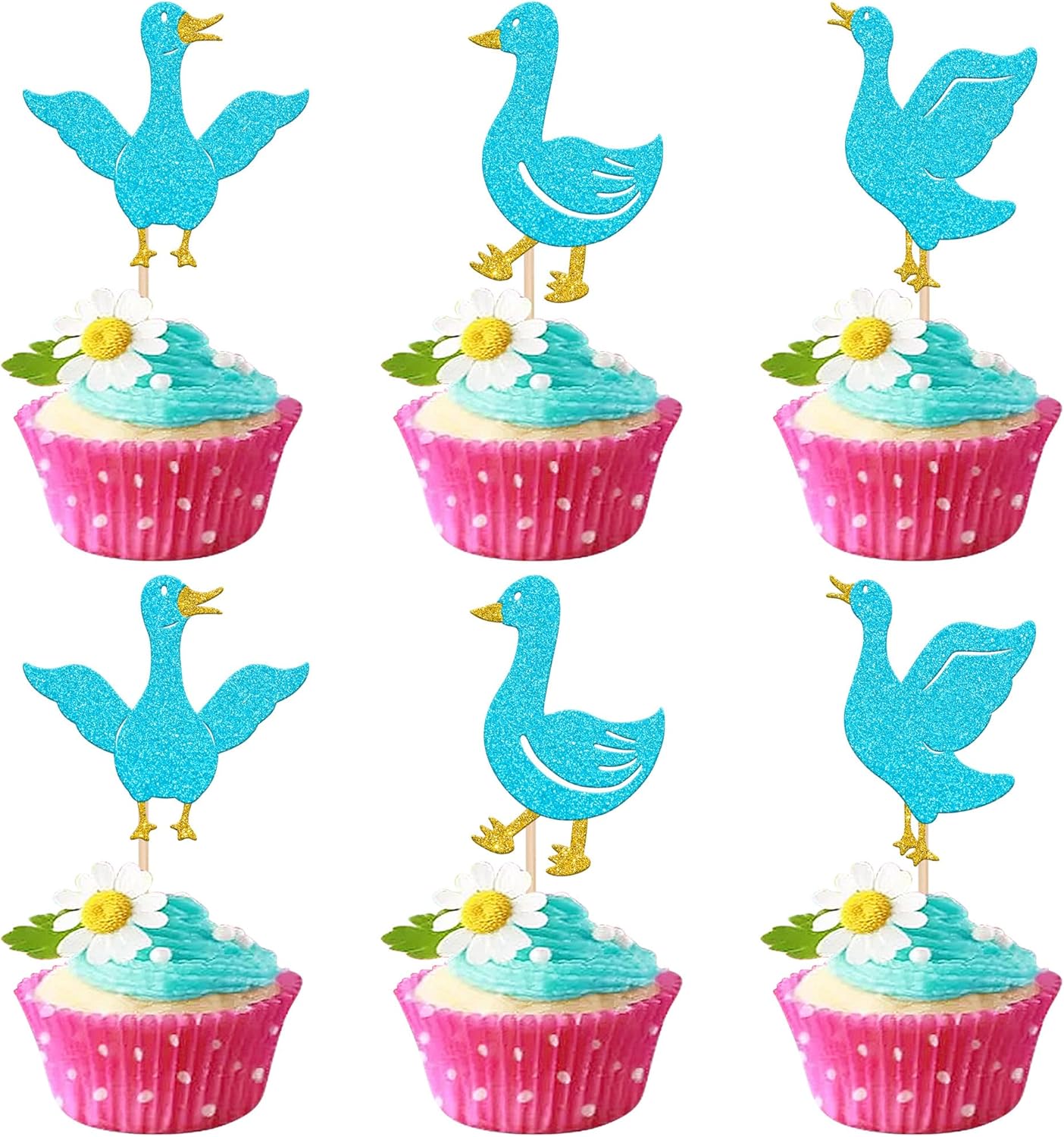 Amazon.com: 24 PCS Silly Goose Cupcake Toppers Glitter White Goose Duck ...