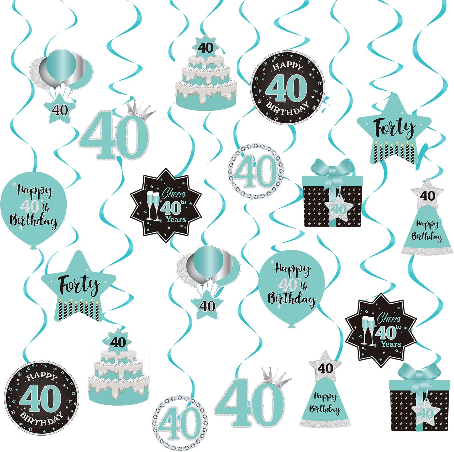 Amazon.com: Happy 40th Birthday Party Hanging Swirls Streams Ceiling ...