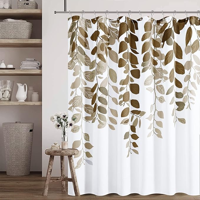 Amazon.com: BOODII Brown Leaf Shower Curtain Watercolor Plant Leaves ...