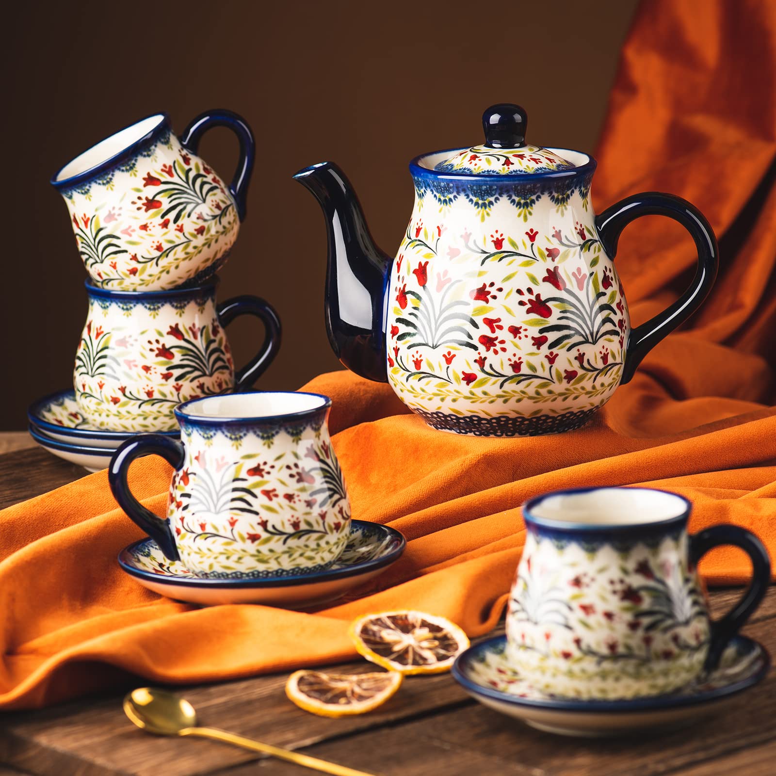 ONECCI polish pottery style porcelain ceramic 10 piece Tea set,7.2oz ...