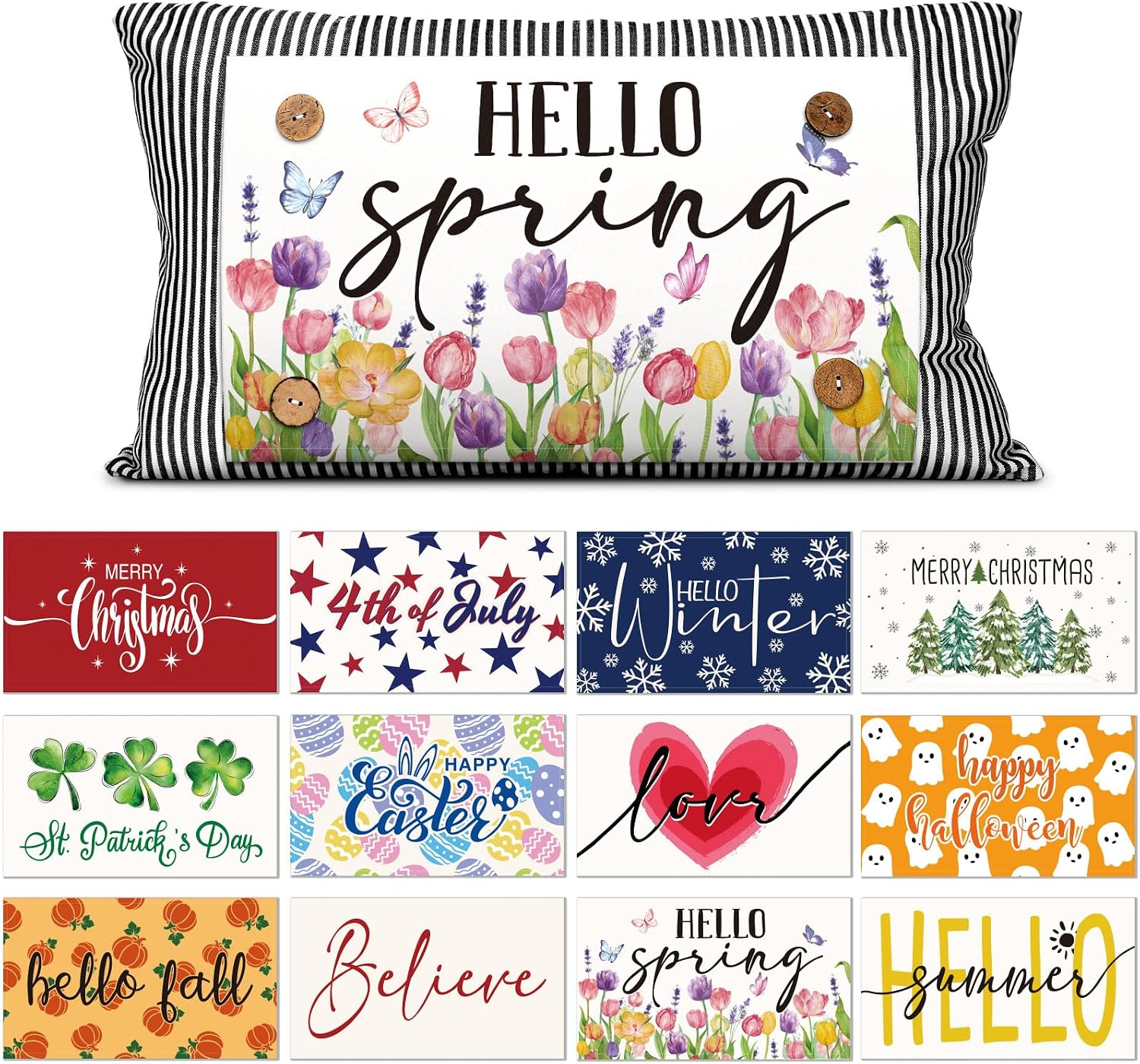 Amazon.com: Hahafelt Seasonal Holiday Throw Pillow Cover with 12 ...