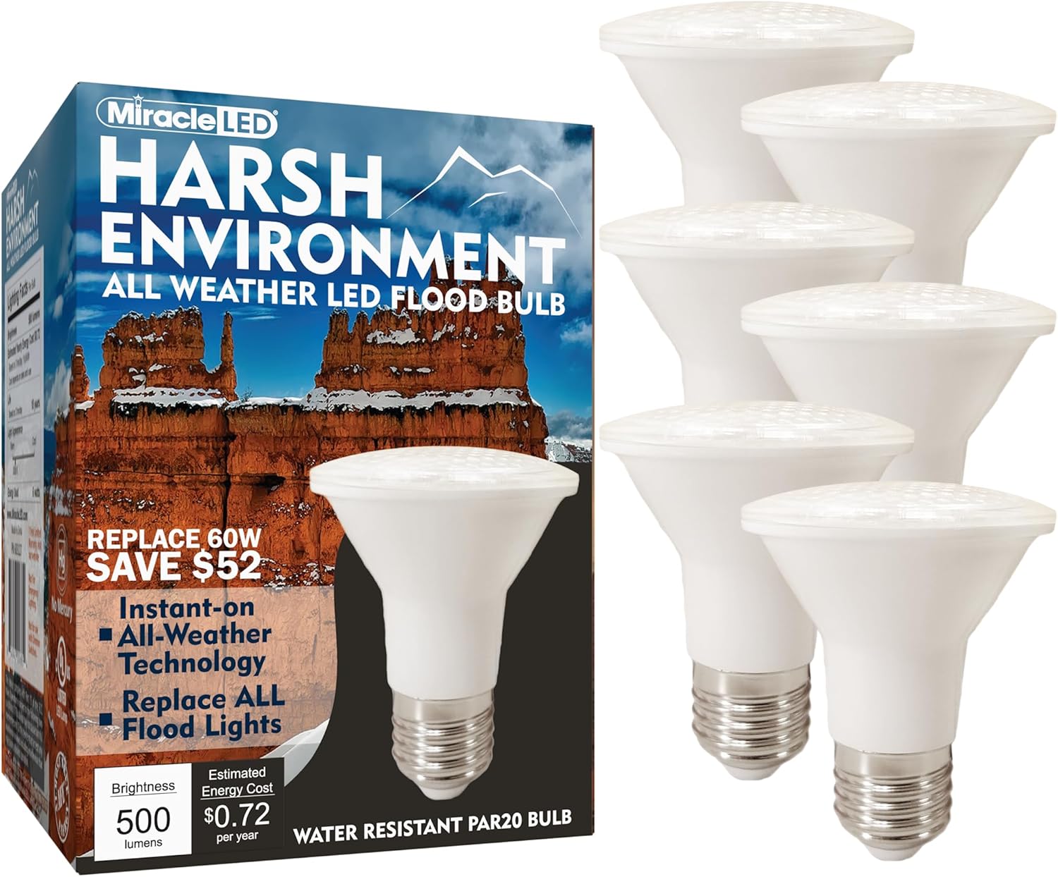 Miracle LED Harsh Environment Replace 60W LED Flood Light 3000K (6-Pack ...