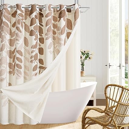 Amazon.com: SMABU Taupe Shower Curtain with Liner Brown Eucalyptus No ...
