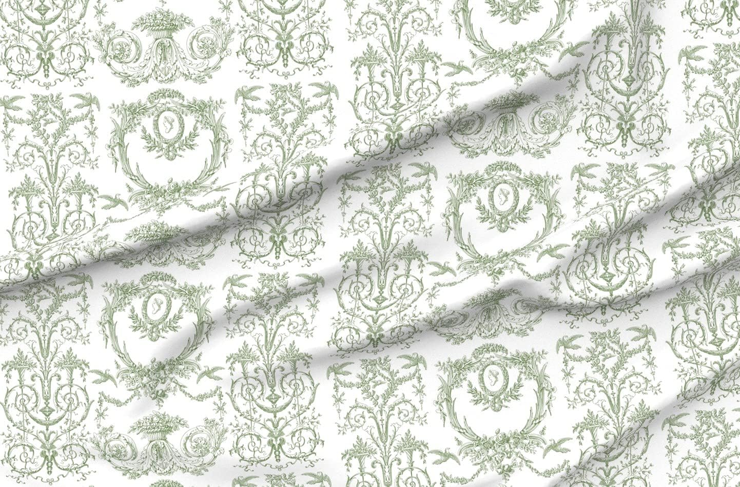 Amazon.com: Spoonflower Fabric - Green Damask Toile and White Romantic ...