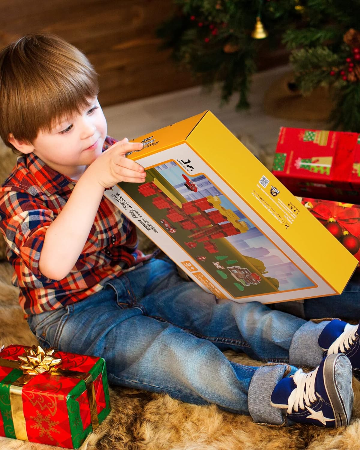 SainSmart Jr. 214 PCS Wood Logs Cabin Set Ages 3+, Fire Station ...