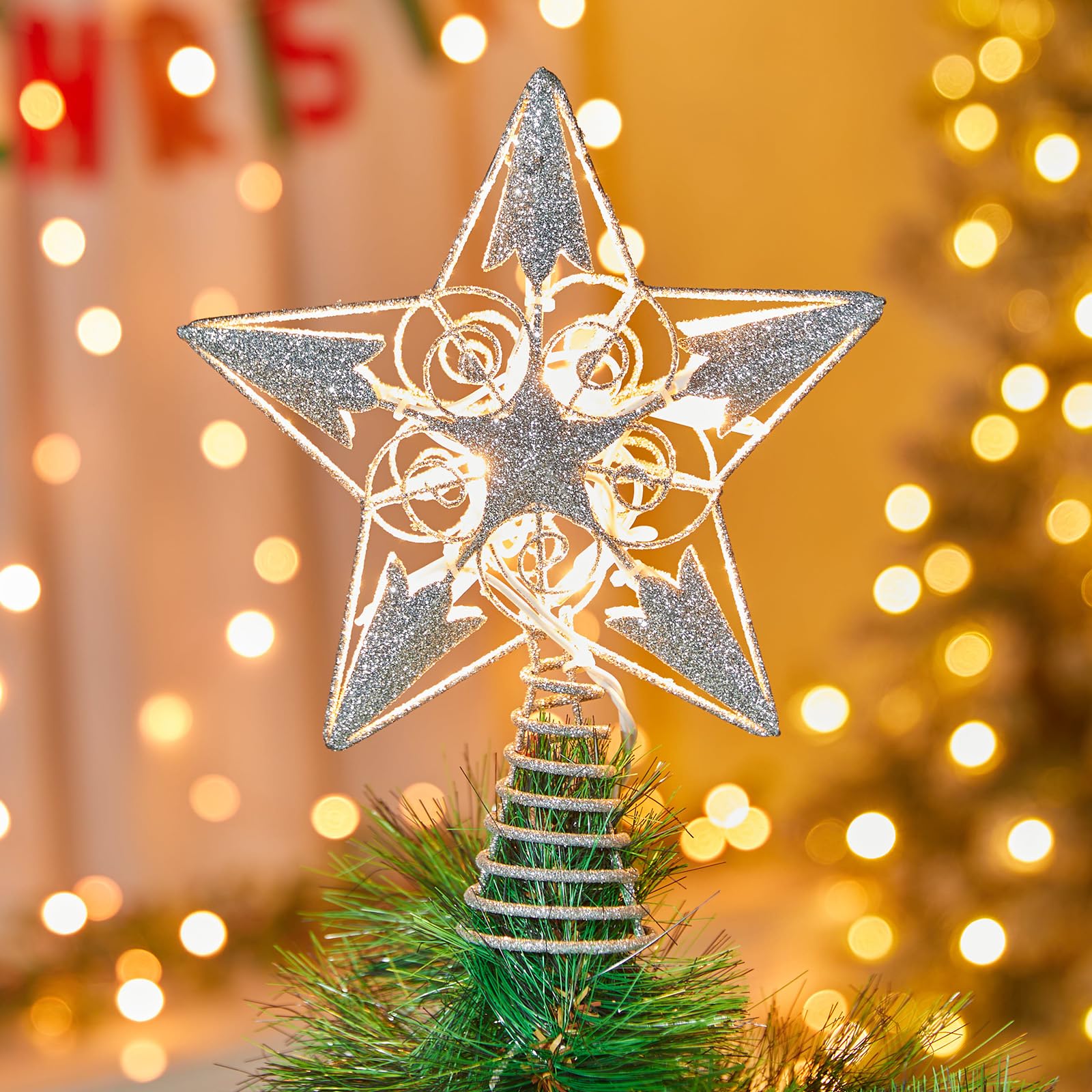 Amazon.com: Christmas Star Tree Topper, Plug in 3D Star Tree Topper, 8 ...