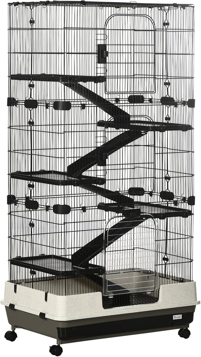 PawHut 6-Tier Platform Rolling Small Animal Cage Rabbit Hutch Pet Play ...