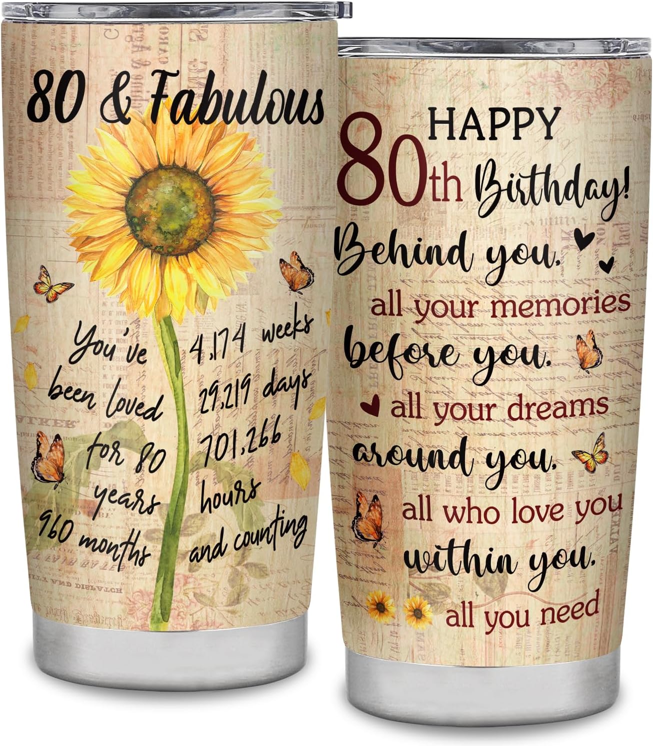 Amazon.com | RipGlim 80th Birthday Gifts for Women, Tumbler Gifts for ...