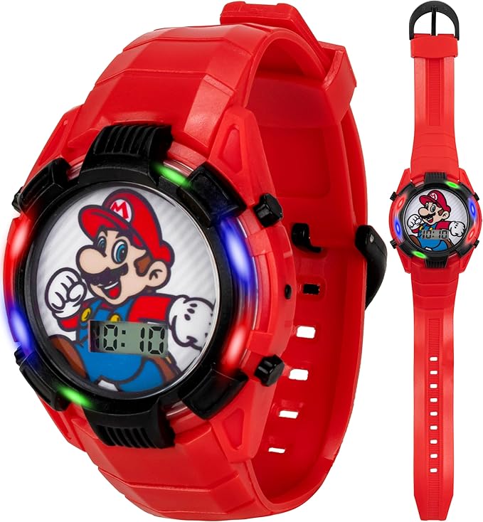 Amazon.com: Accutime Super Mario Kids Red Digital Light-Up Watch with ...