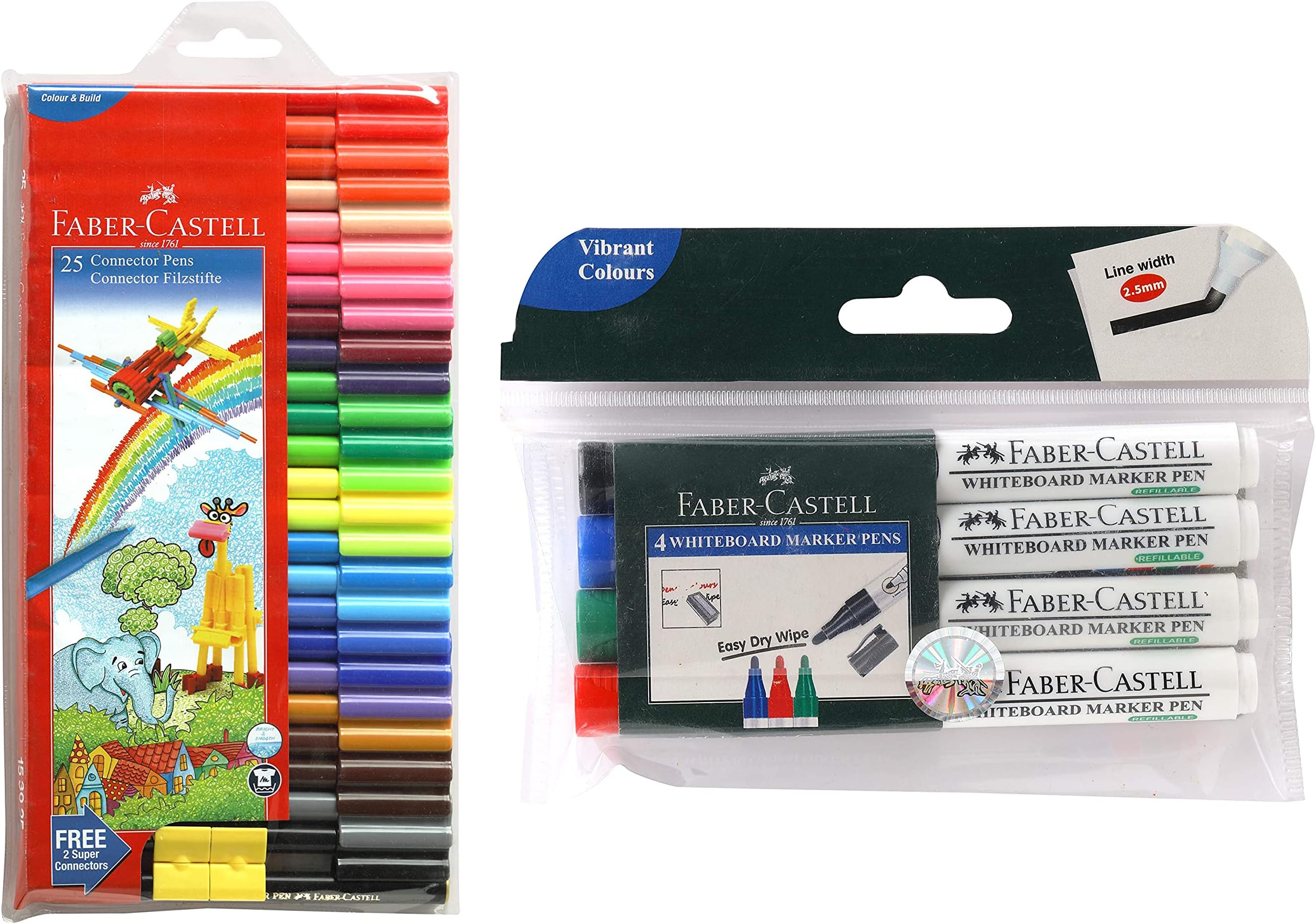 Faber-Castell Connector Pen Set - Pack of 25 (Assorted) Whiteboard ...