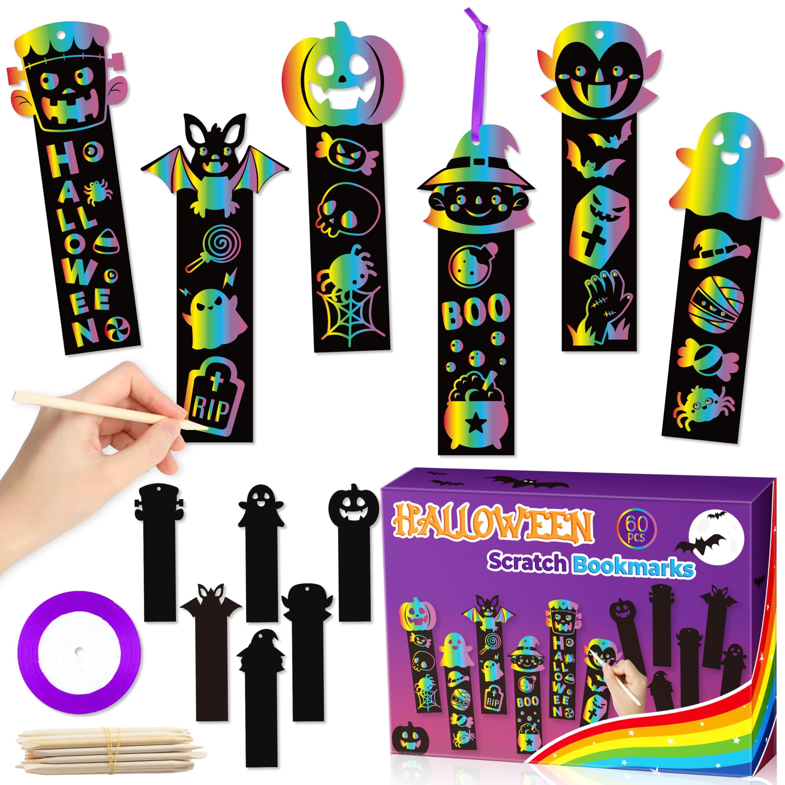 Amazon.com: BeYumi 60Pcs Halloween Scratch Bookmarks Gift Set for Kids ...