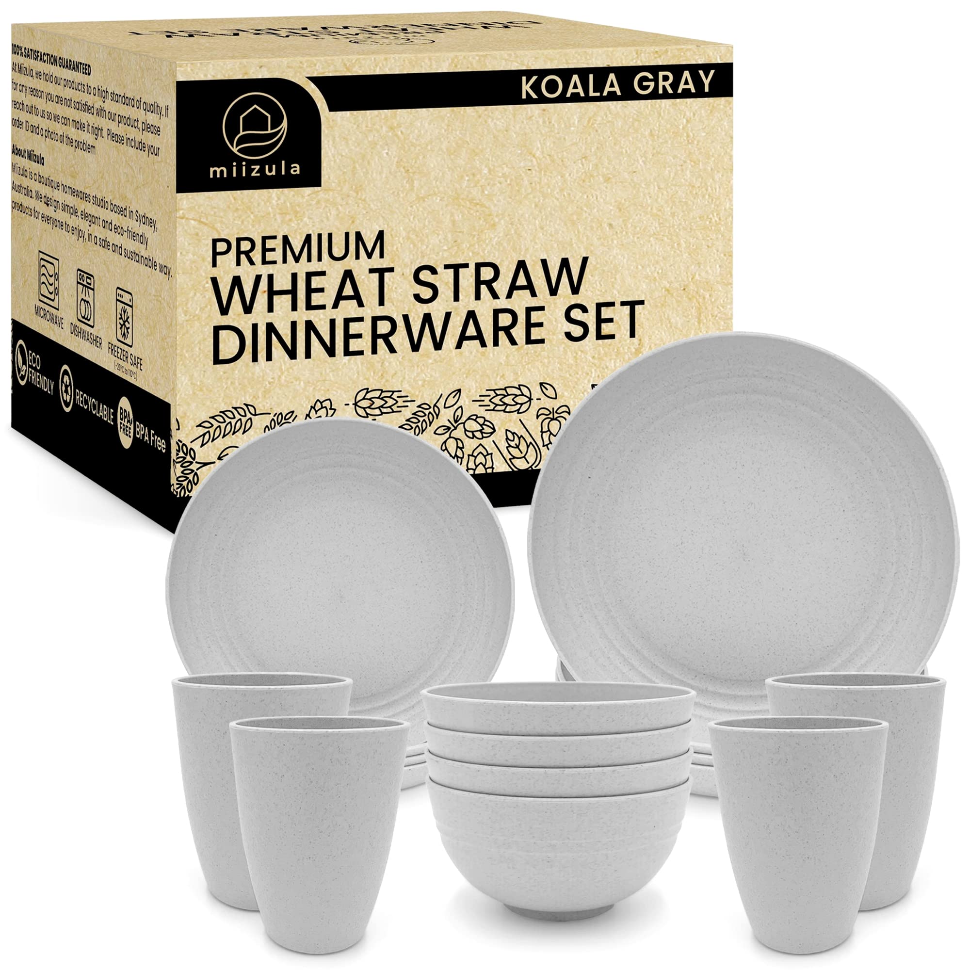 Miizula Premium 16 Pcs Light Gray Wheat Straw Dinnerware Sets ...