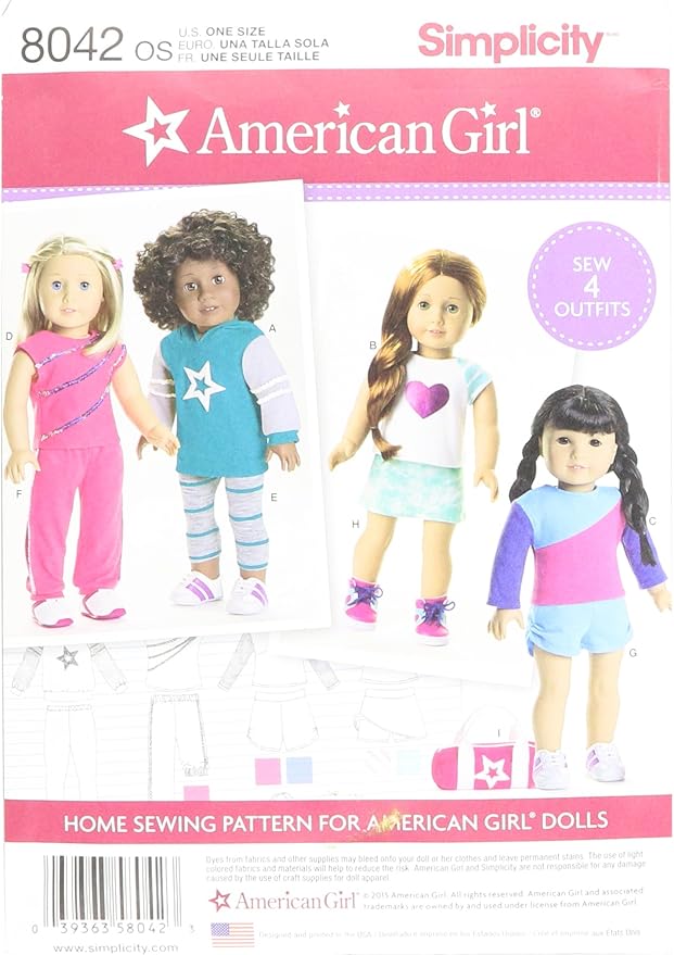 Amazon.com: Simplicity 8042 American Girl Casual Doll Clothes Sewing ...
