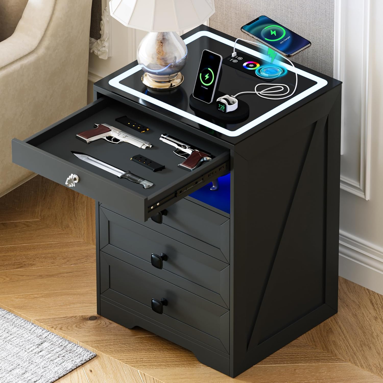 Amazon.com: MDGC RGB Nightstand with Lockable Gun Drawer,24 Color ...