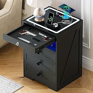 Amazon.com: MDGC RGB Nightstand with Lockable Gun Drawer,24 Color ...