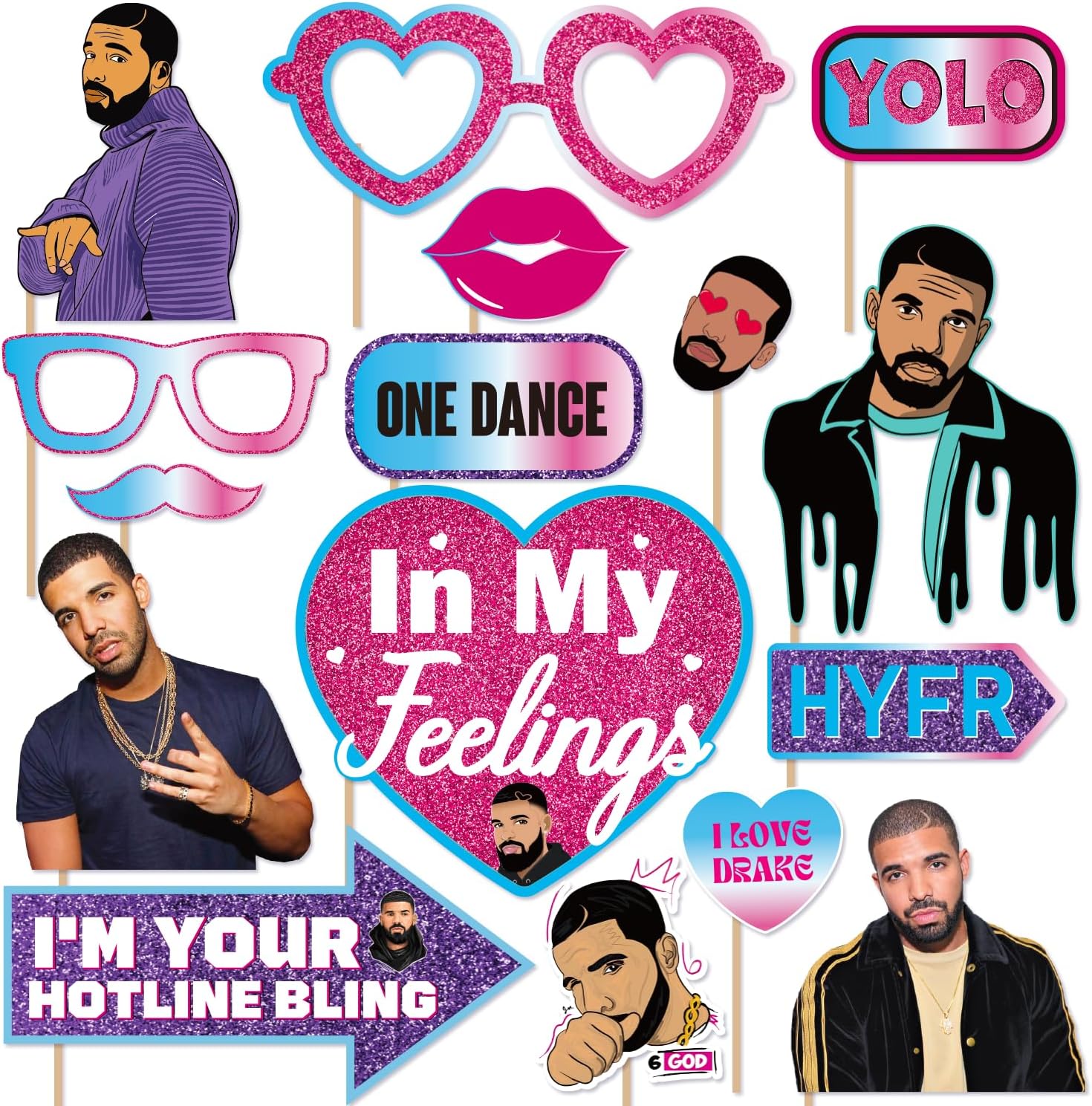 Amazon.com: WLFadacai Drake Party Decorations Photo Booth Props,Drake ...
