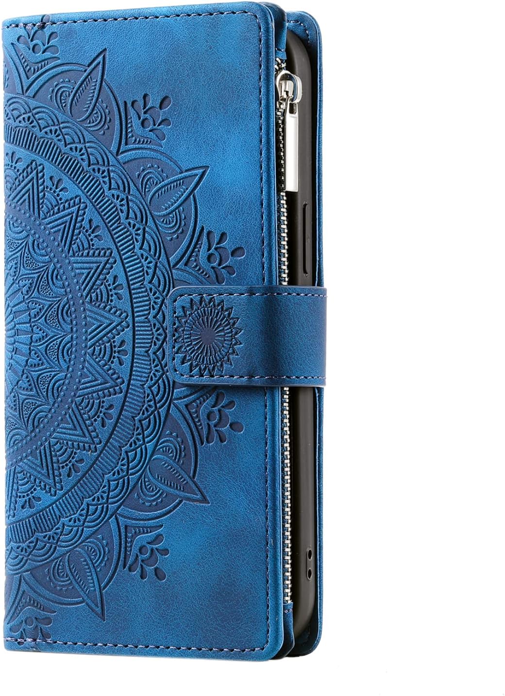 Blotech Zipper Flip Wallet For Oppo A58 4g Embossed Flowers Pu Leather
