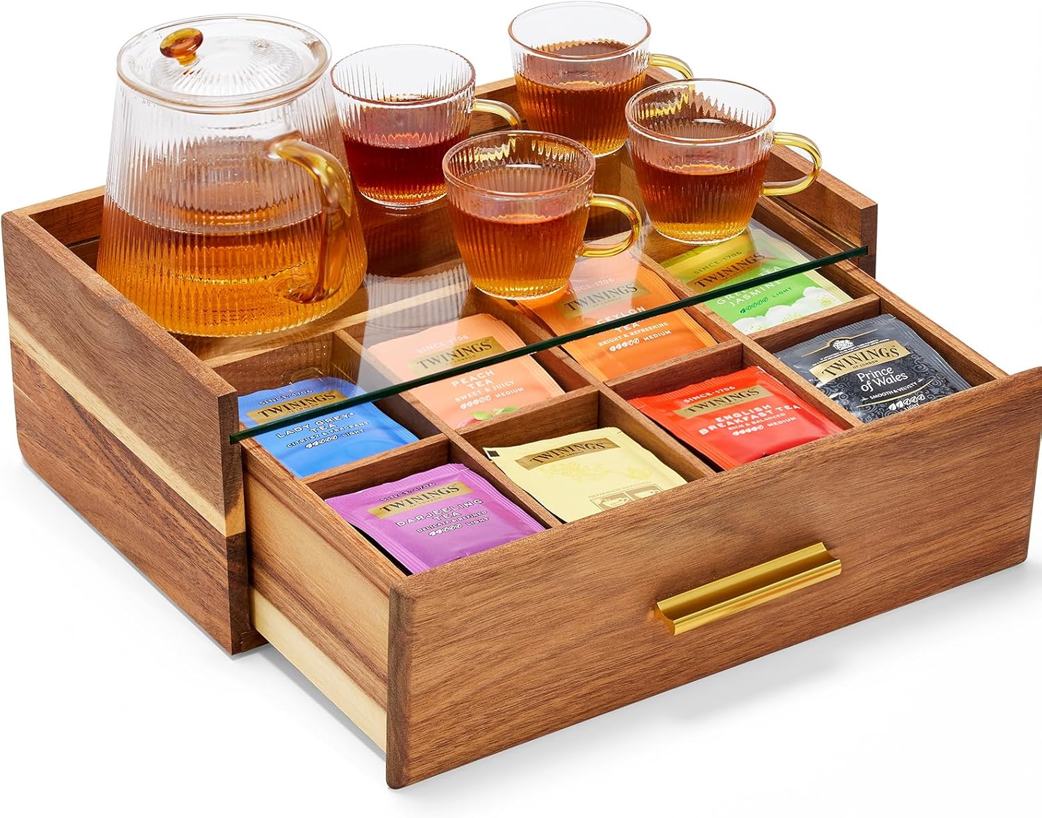 Amazon.com: Acacia Wood Tea Bag Organizer, Tea Box with Storage Drawer ...