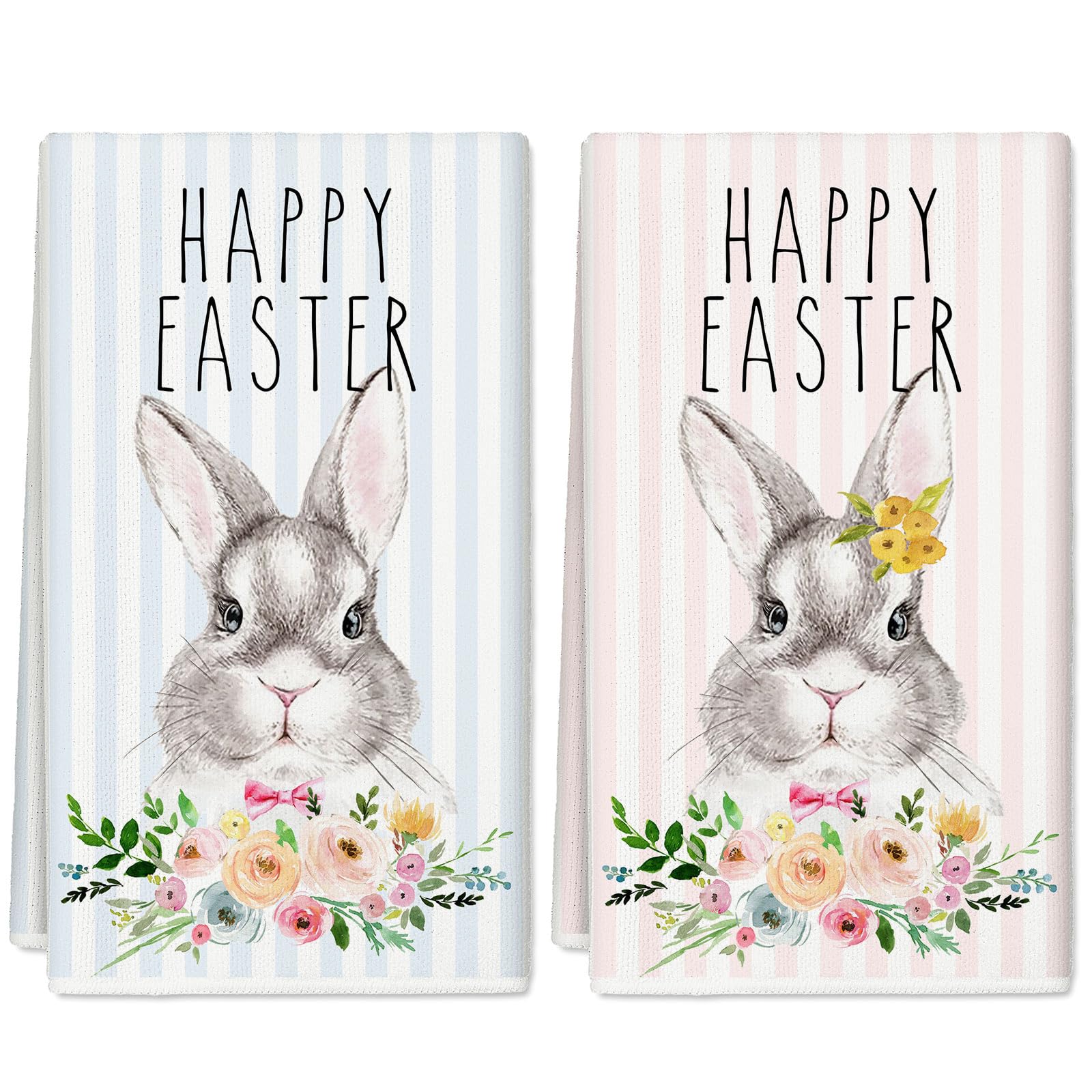 Amazon.com: AnyDesign Happy Easter Kitchen Towel Watercolor Stripe ...