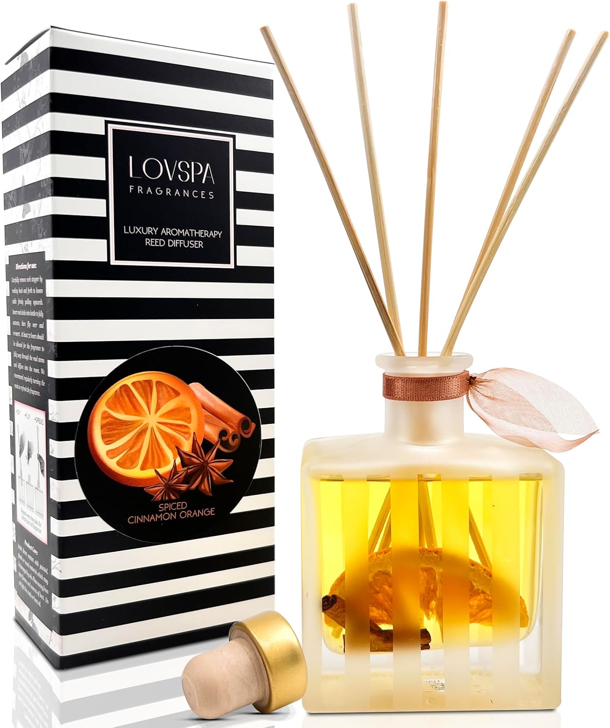 Amazon.com: LOVSPA Reed Diffuser Set, Spiced Cinnamon Orange Scented ...