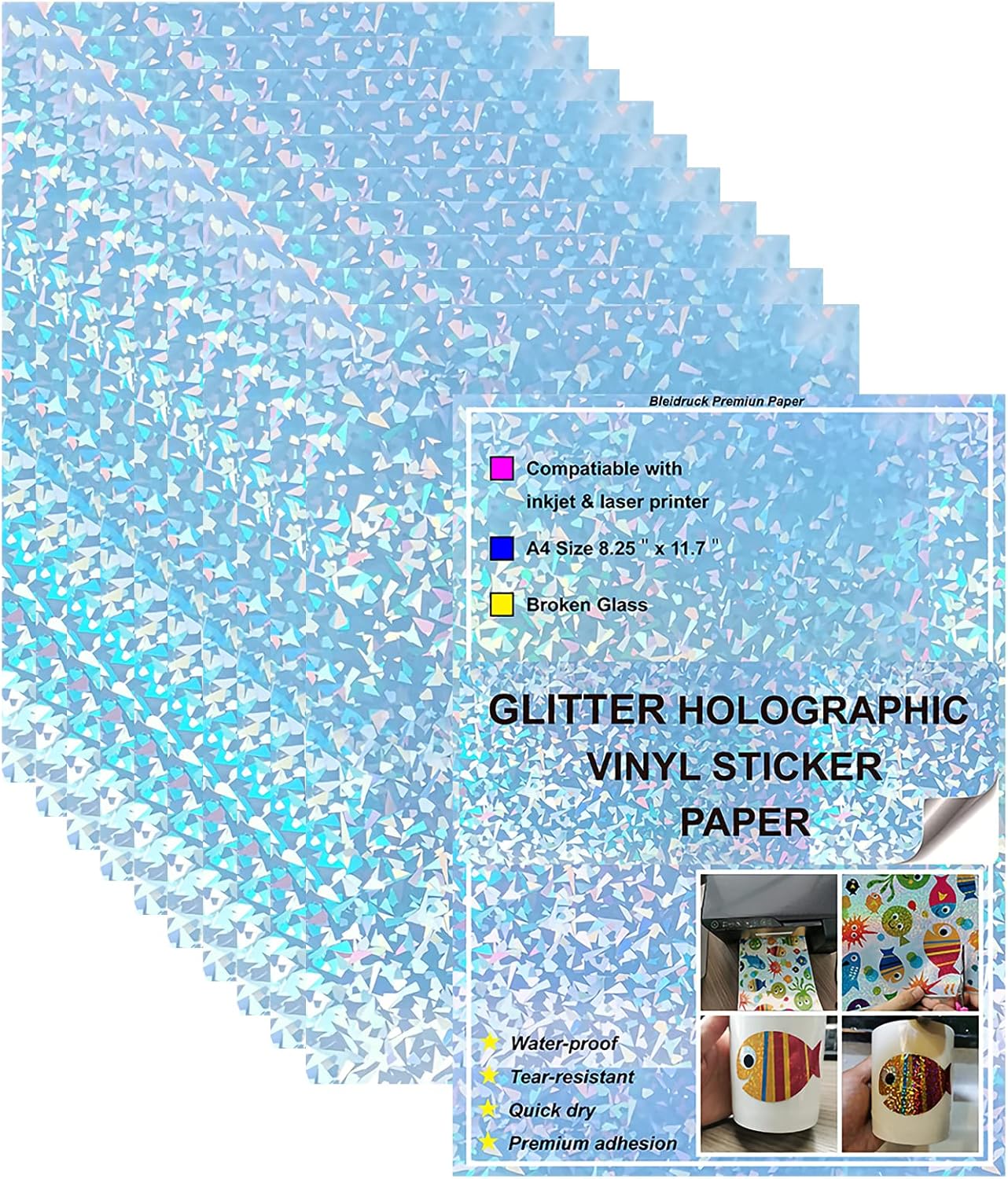Printable Broken Glass Holographic Premium Vinyl Sticker Paper 20 ...