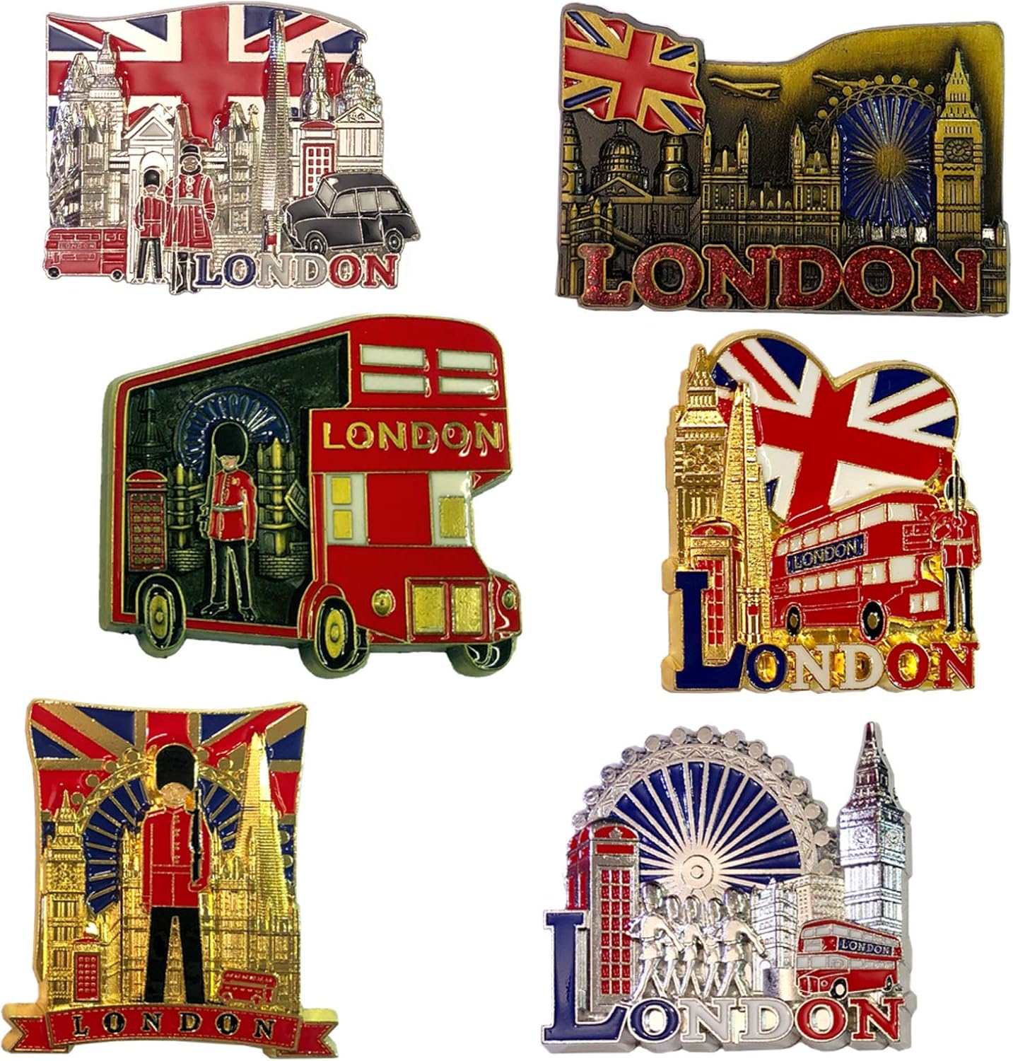6 London souvenir metal fridge magnet British Union Jack England ...