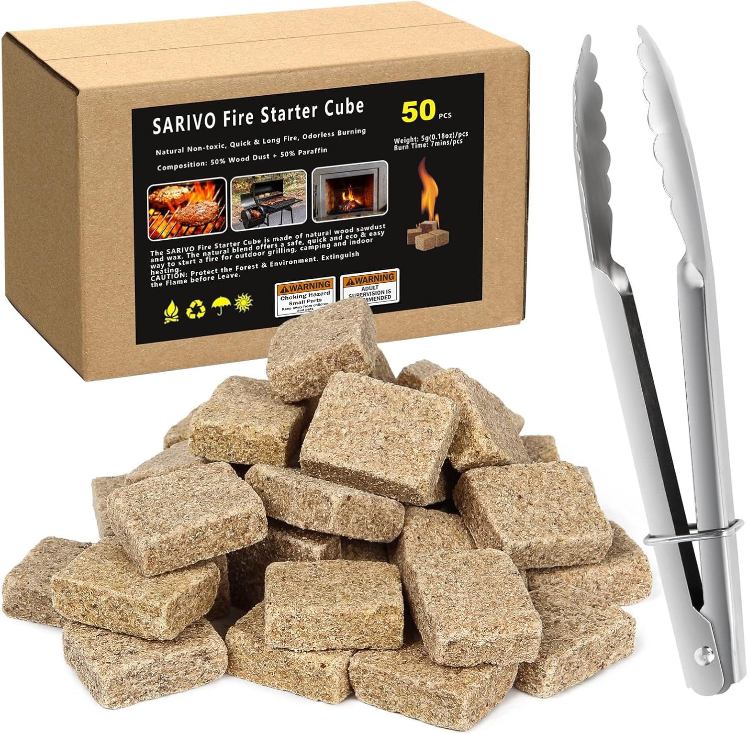 Amazon.com : SARIVO 50pcs Charcoal Fire Starter Firelighter with Handy ...