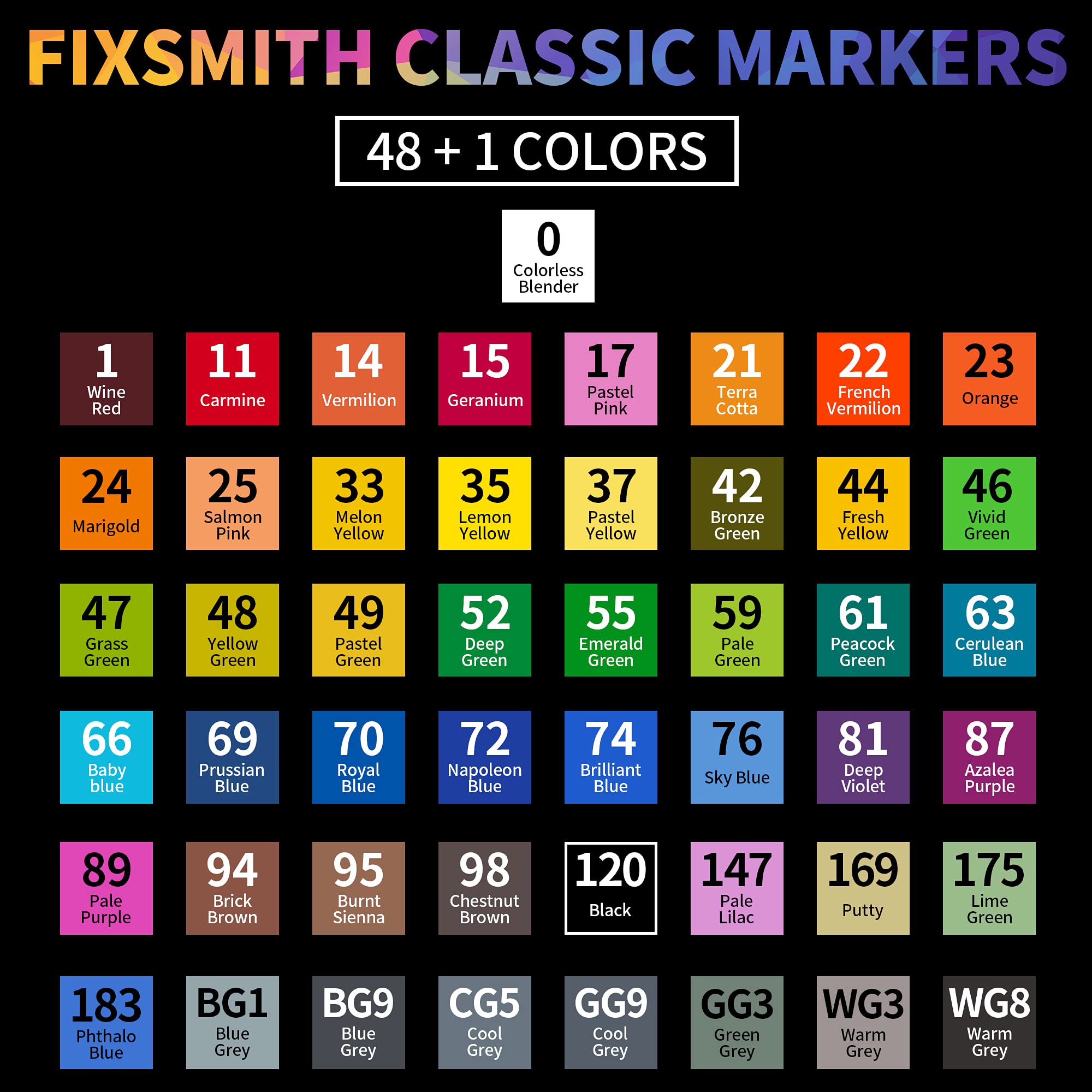 Buy FIXSMITH 48 Colors Alcohol Markers, Double Tipped Sketch Markers ...