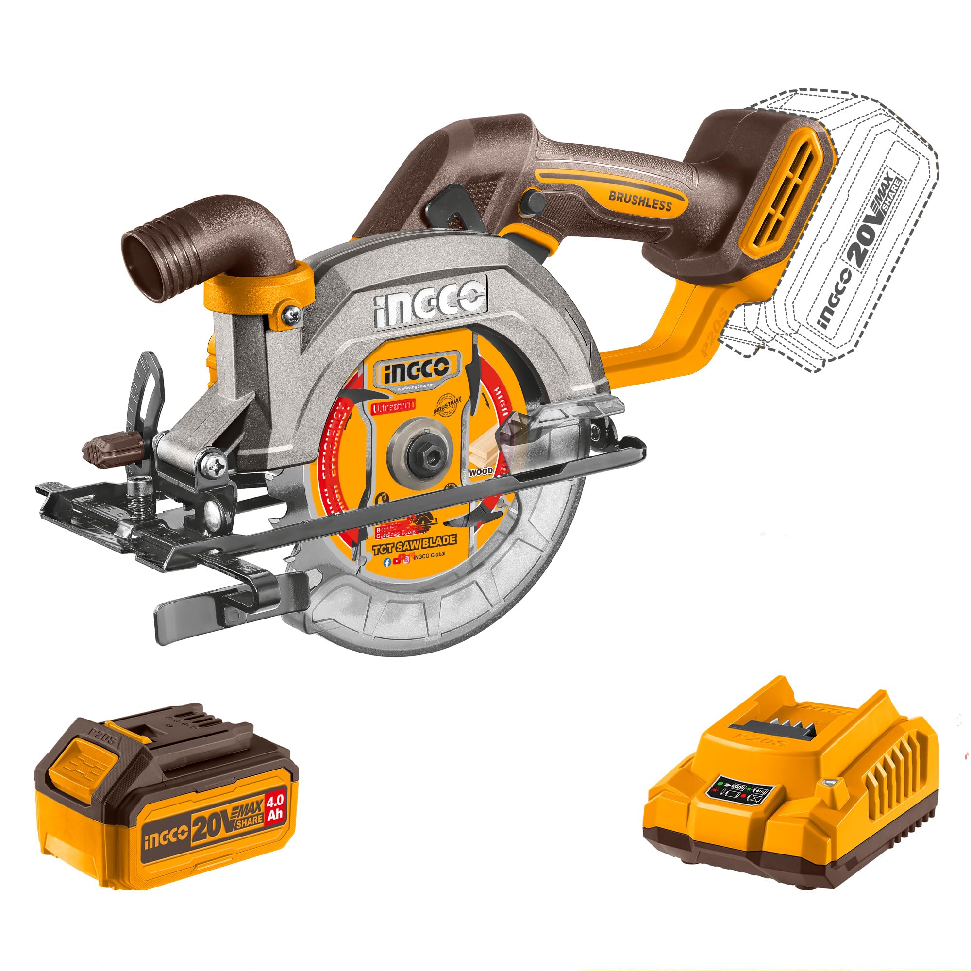 INGCO Cordless Circular Saw, With Battery & Charger, Brushless Motor ...