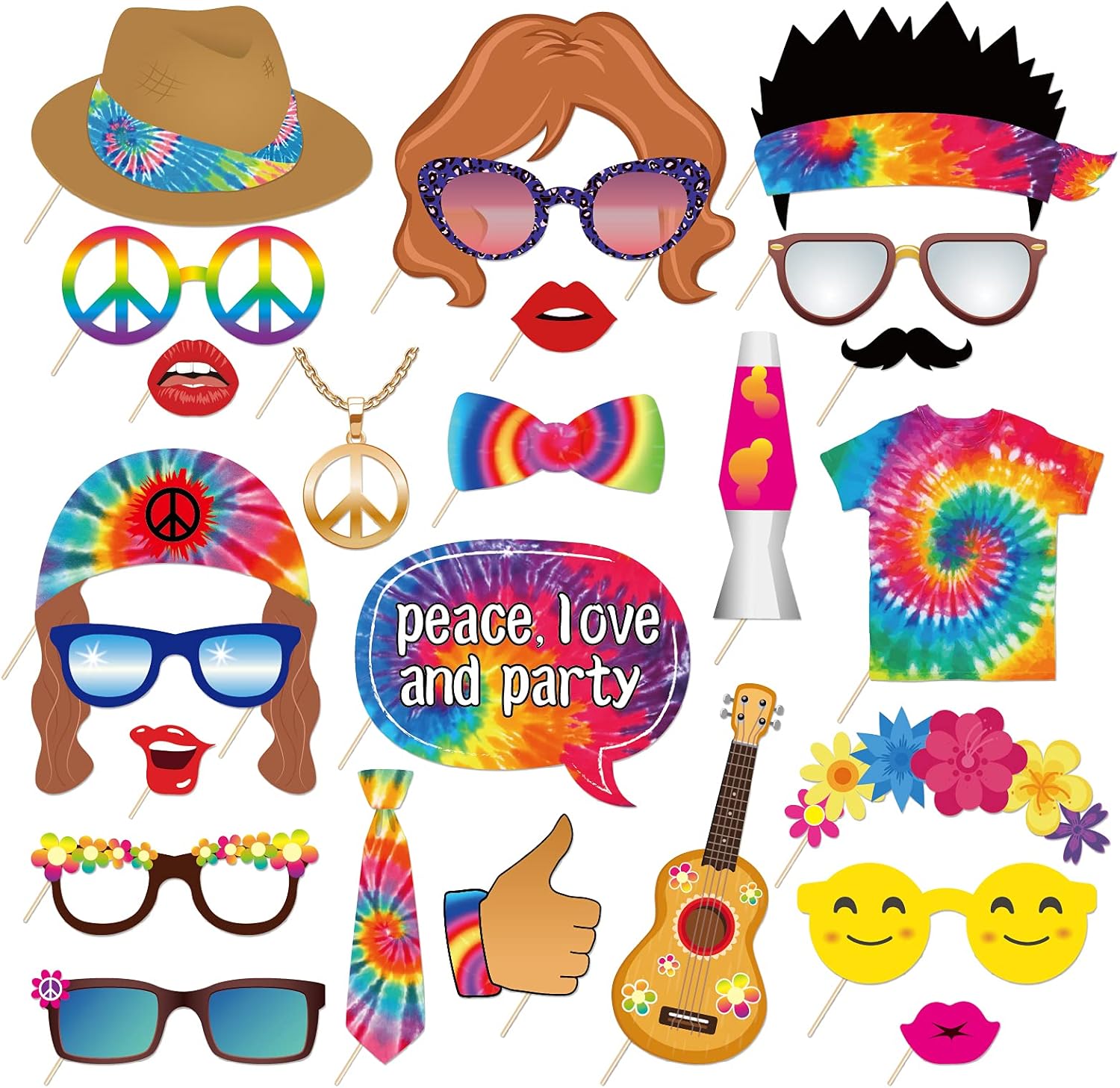 Amazon.com: Kristin Paradise 25Pcs Hippie Photo Booth Props with Stick ...