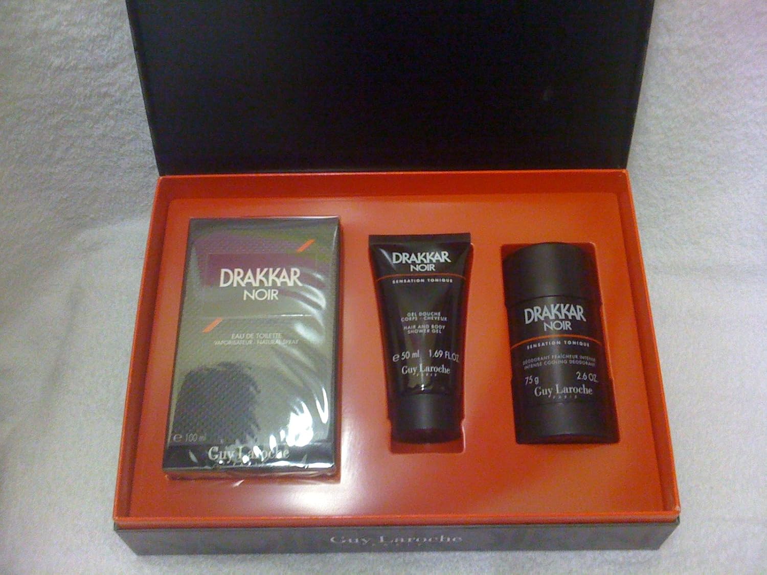 DRAKKAR NOIR 3 Piece Gift set For Men. (100ml EDT Spray, 50ml Shower ...