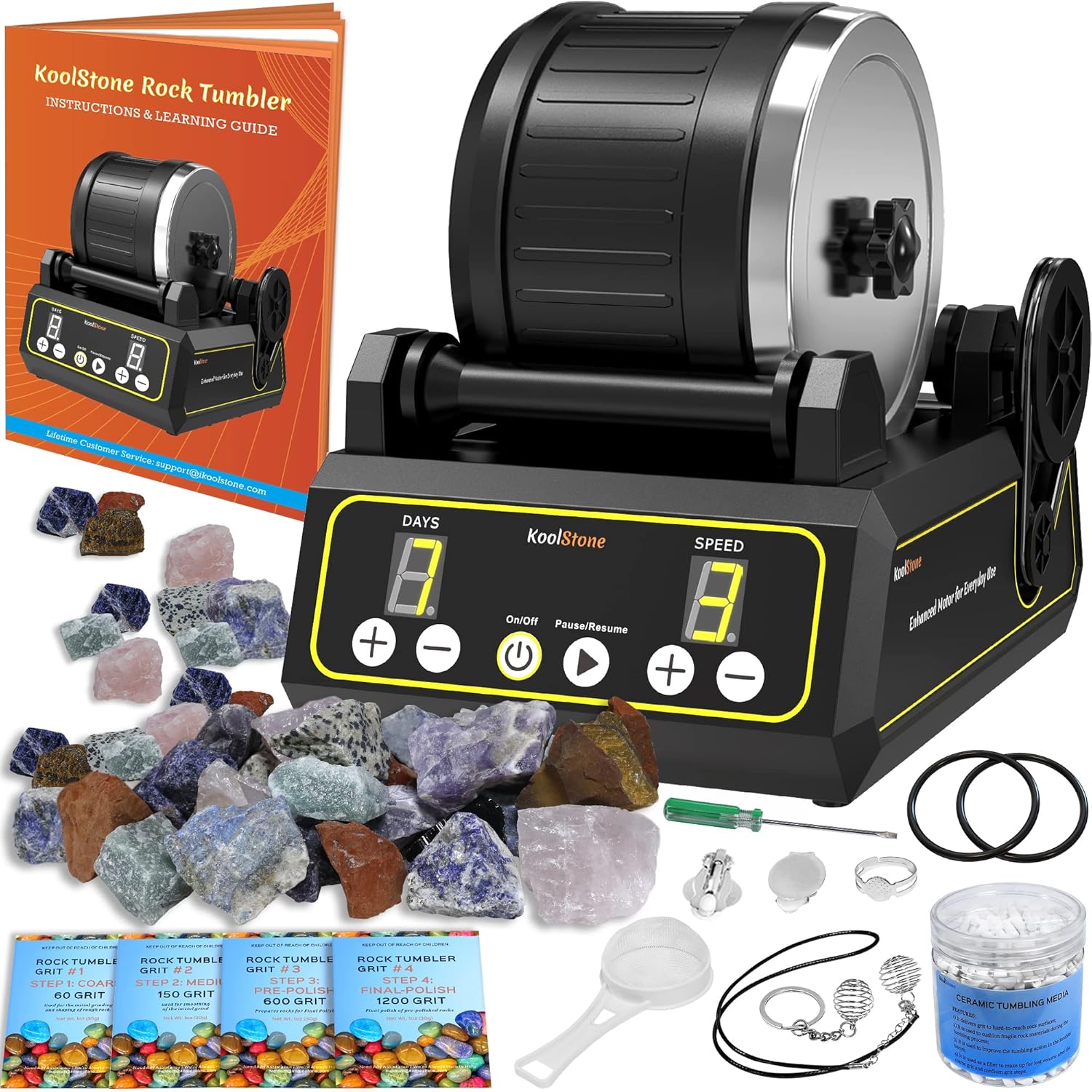Large Professional Rock Tumbler Kit with 2.5LB Rubber Barrel, 3-Speed ...