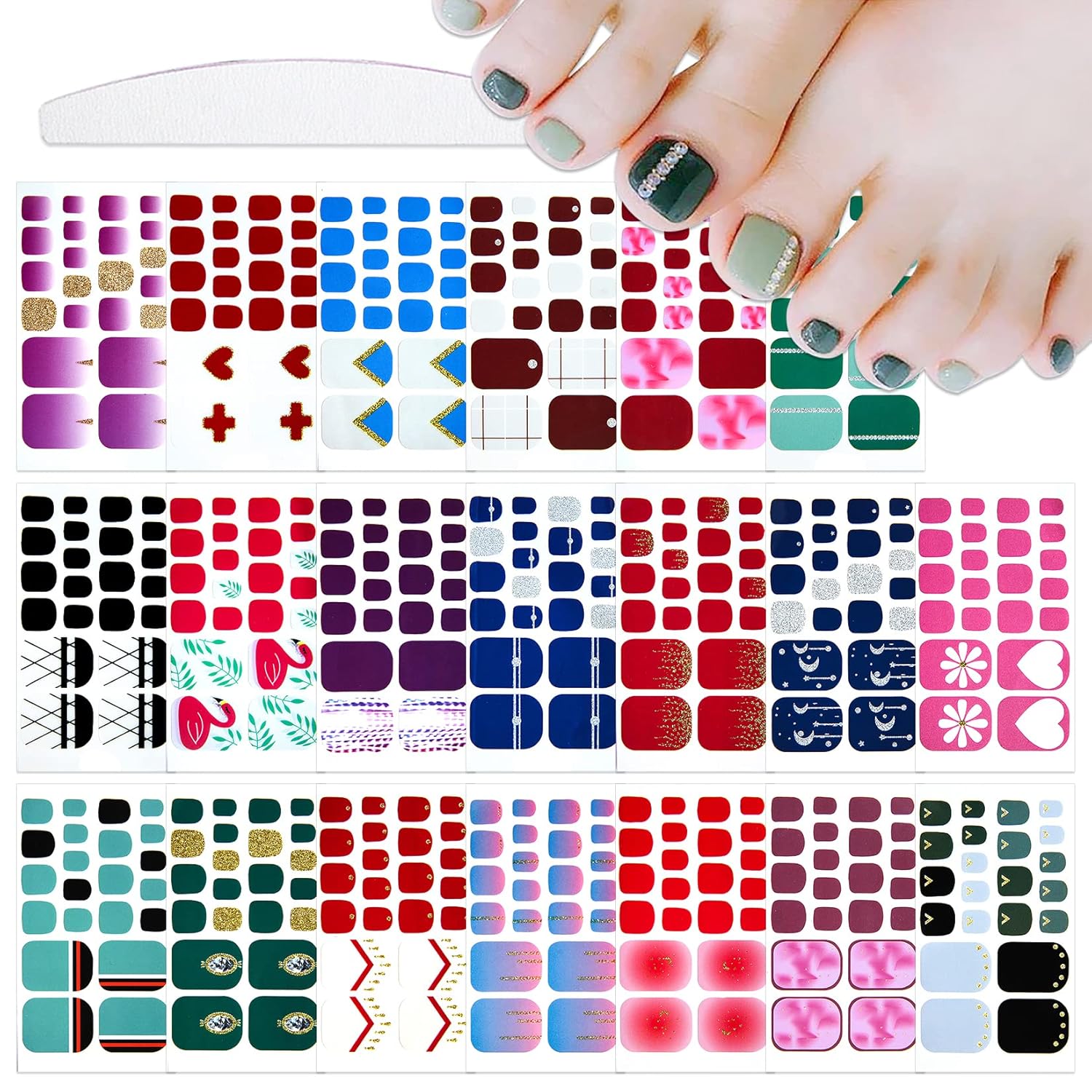 Amazon.com: YECIRALA 20 Sheets 440 Pcs Multiple Designs Toe Nail ...