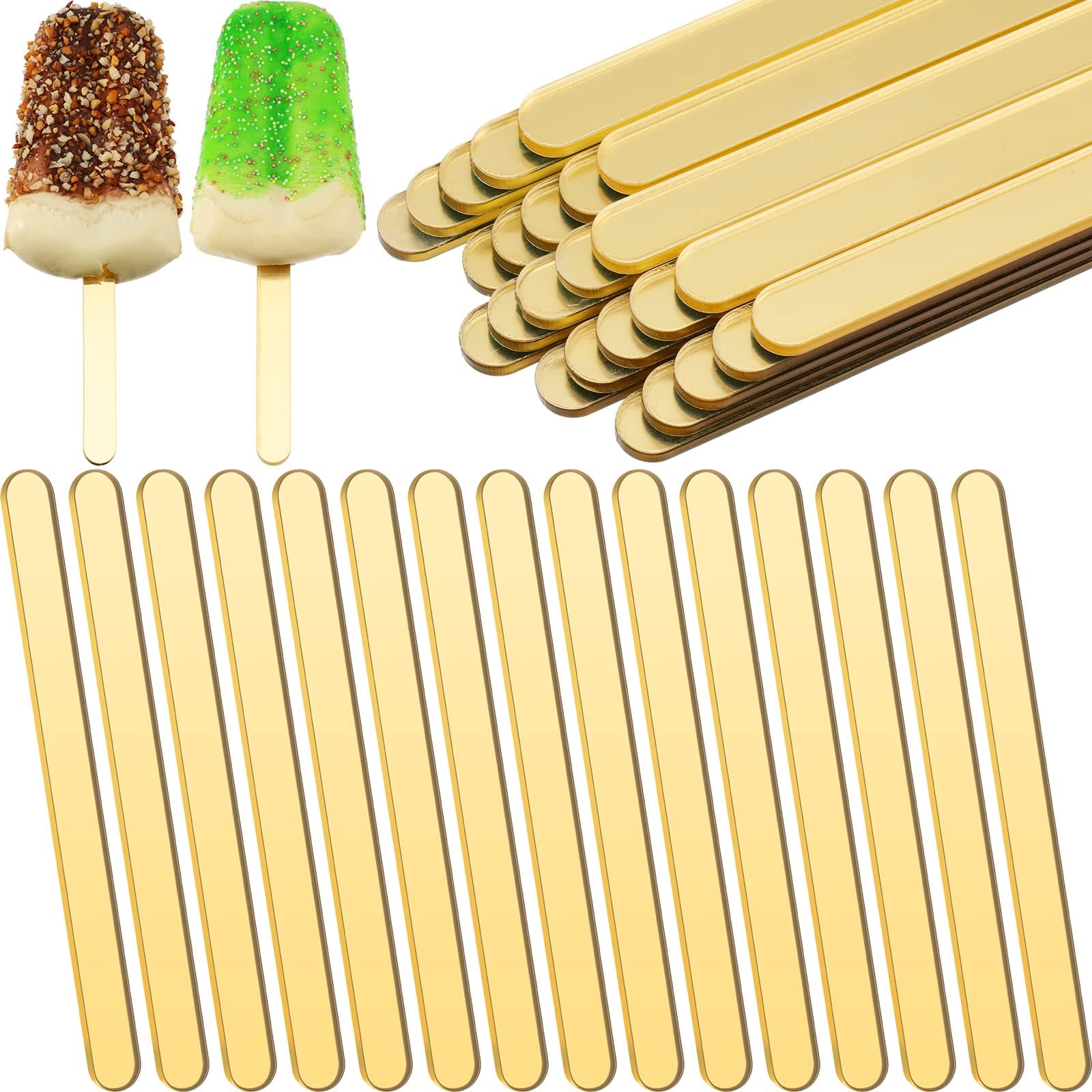 Amazon.com: 200 Pcs Acrylic Cakesicle Sticks Gold Mirror Ice Cream ...