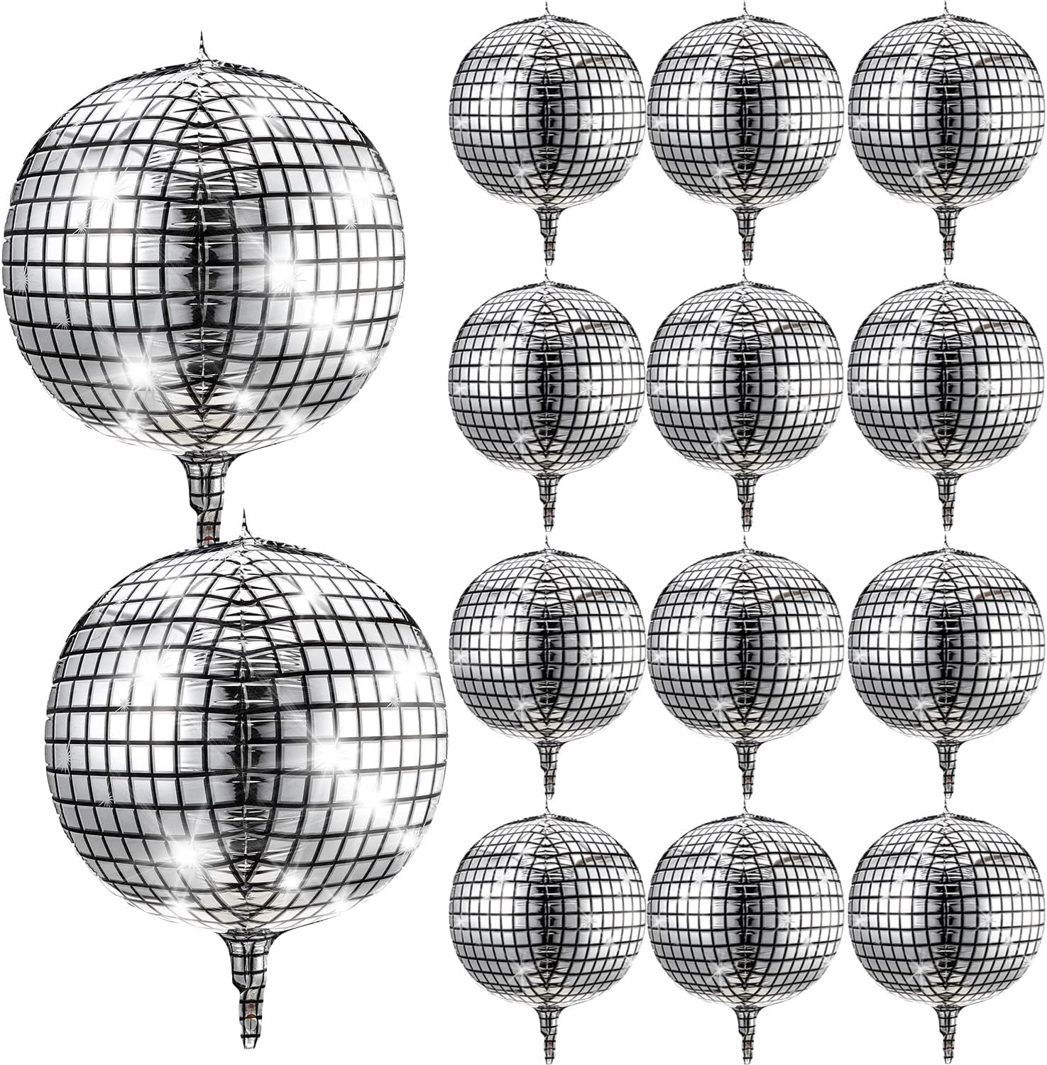 CONEHOY 43 Pcs Disco Ball Balloons Silver Disco Balloons Decor 10”15 ...