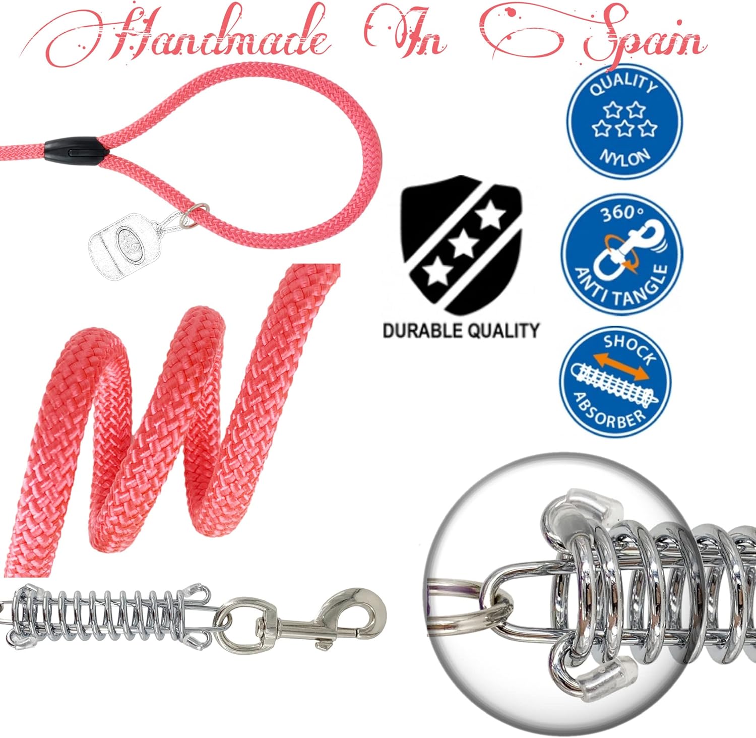 Dog Lead Strong for Large Dogs. Anti Pull Dog Lead Nylon with Spring ...