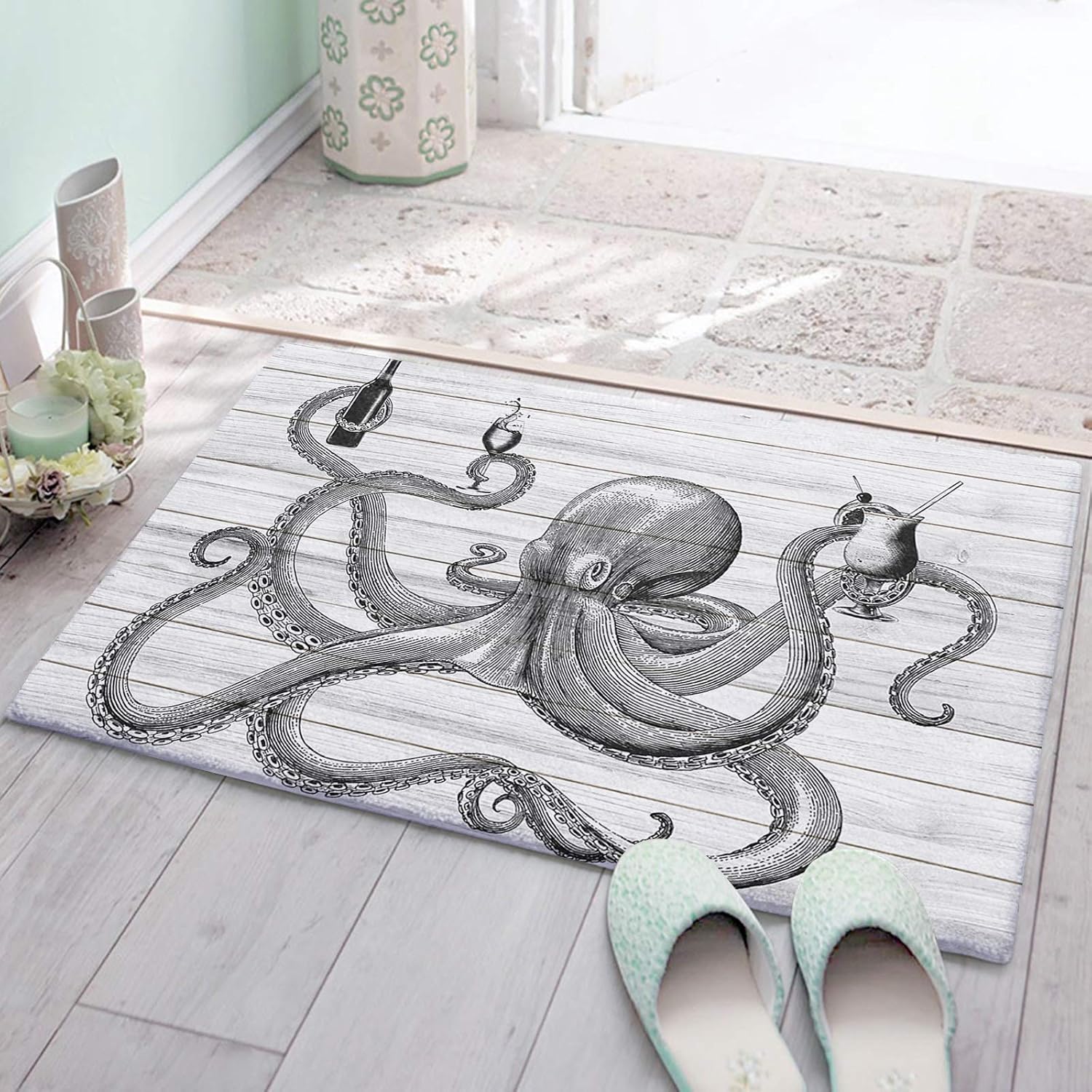 Amazon.com: Singingin Bathroom Rugs Bath Mats Octopus with Wine Glass ...