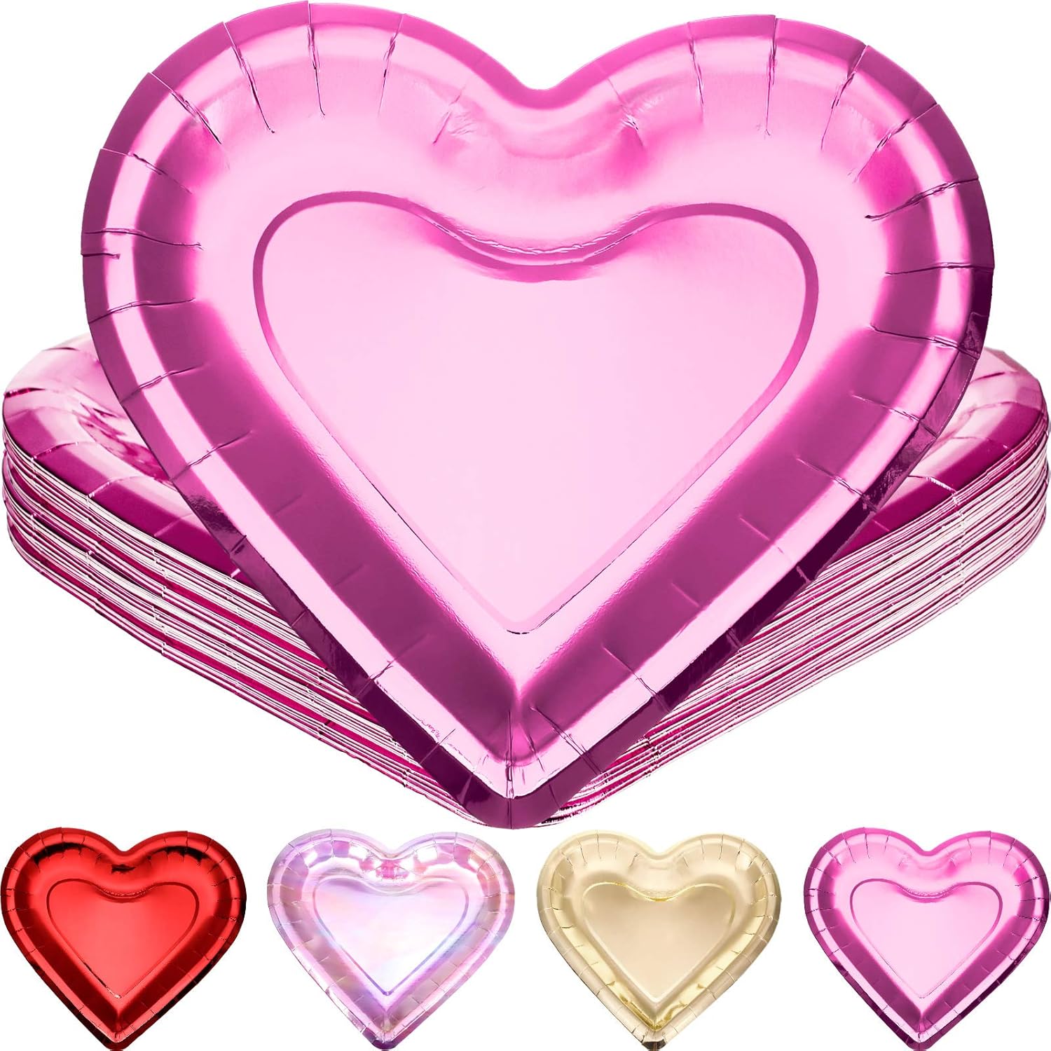 Amazon.com: Patelai 24 Pieces Pink Thick Heart Shaped Paper Plates ...