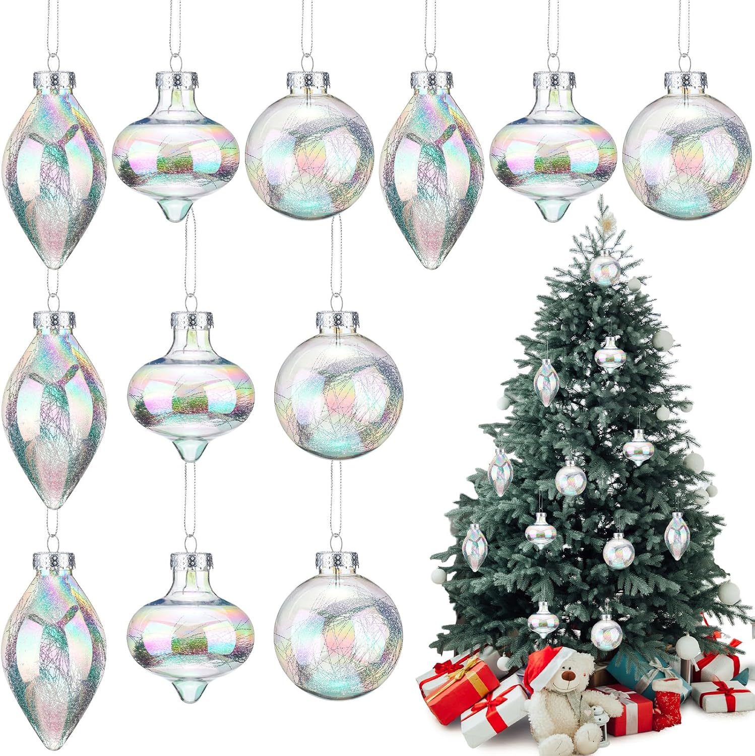 Amazon.com: Yiyiring 12 Pcs Iridescent Ornaments - 3.15 Inch Plastic ...